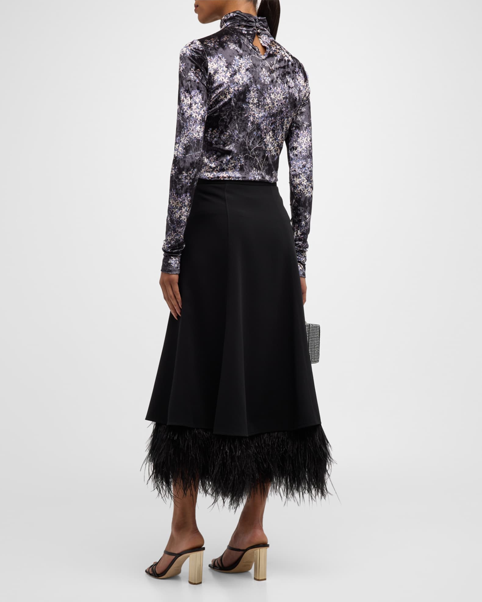 Cinq a Sept Ryleigh Feather-Hem Crepe Midi Skirt | Neiman Marcus