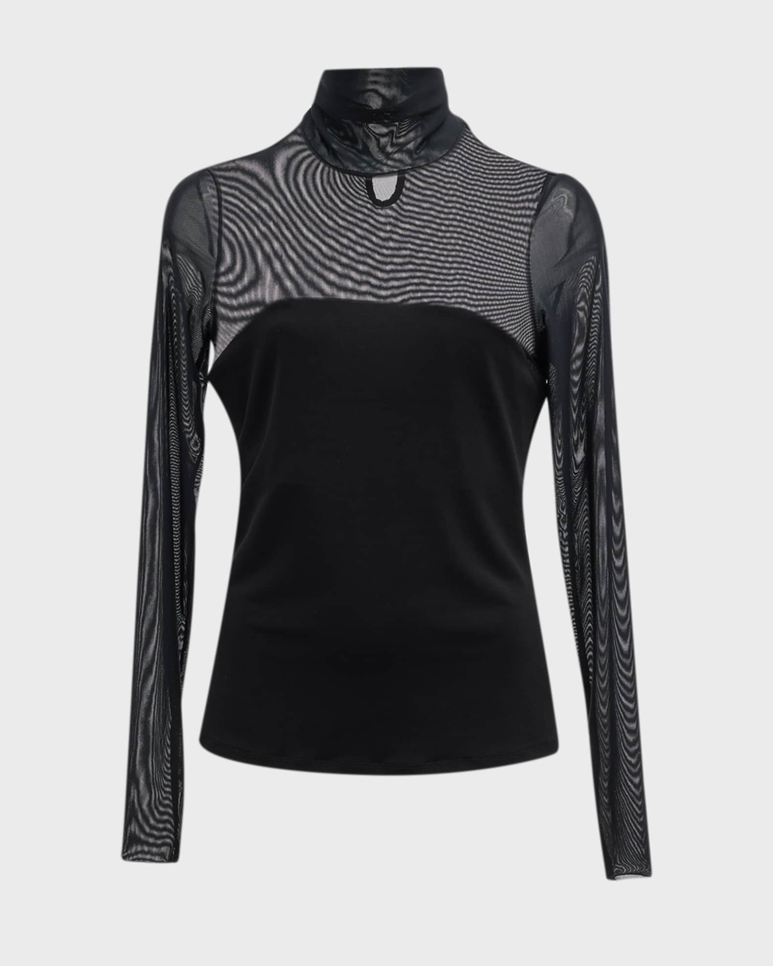 Cinq a Sept Shantel Sheer Mesh Long-Sleeve Turtleneck Top | Neiman Marcus
