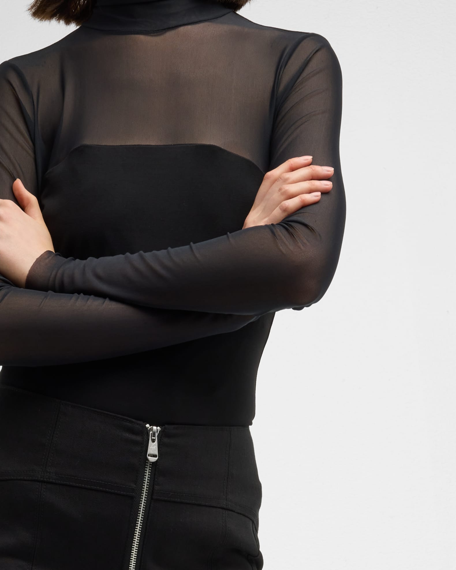 Cinq a Sept Shantel Sheer Mesh Long-Sleeve Turtleneck Top | Neiman Marcus
