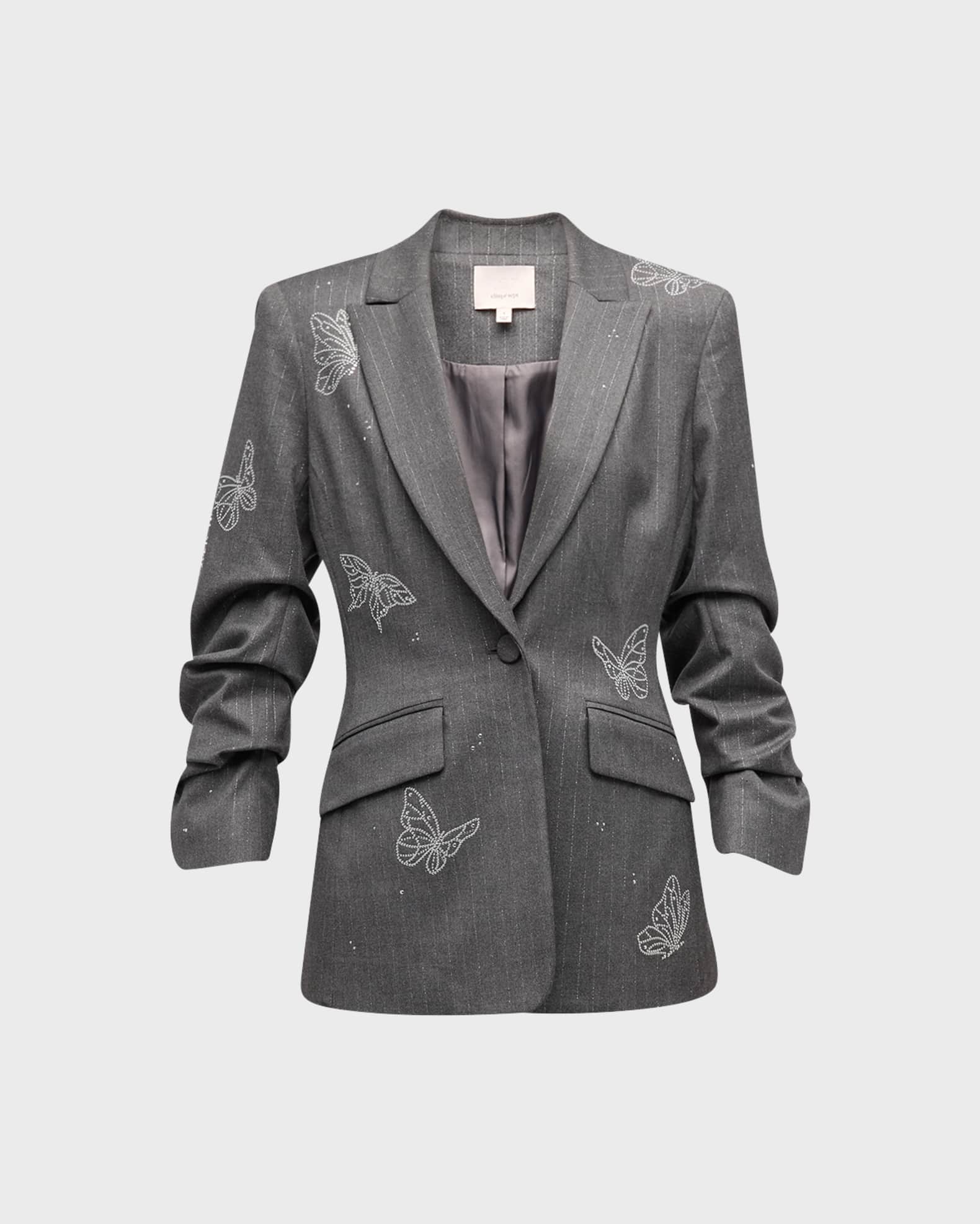 Cinq a Sept Joan Butterflies Embroidered Pinstripe Blazer | Neiman Marcus