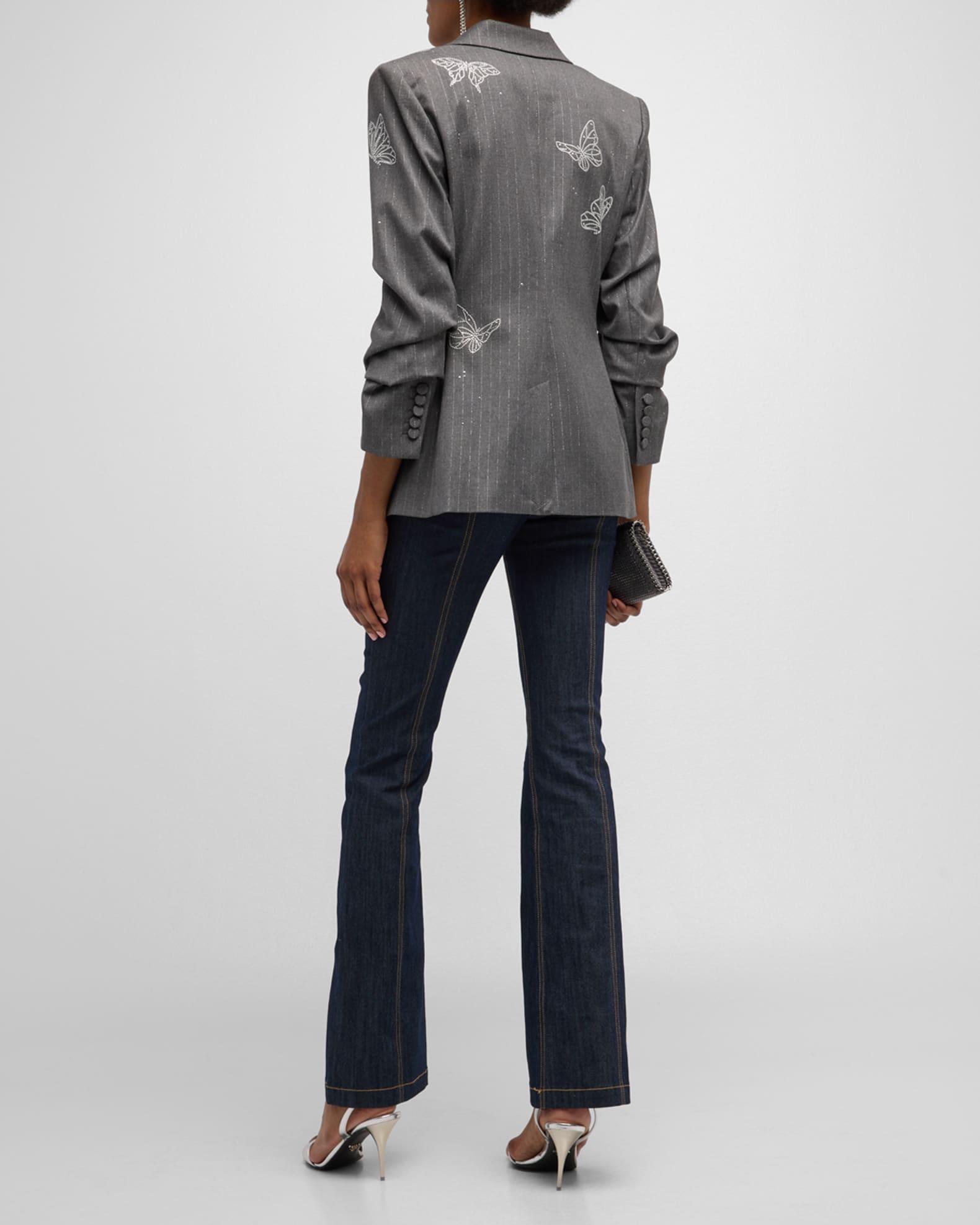 Cinq a Sept Joan Butterflies Embroidered Pinstripe Blazer | Neiman Marcus