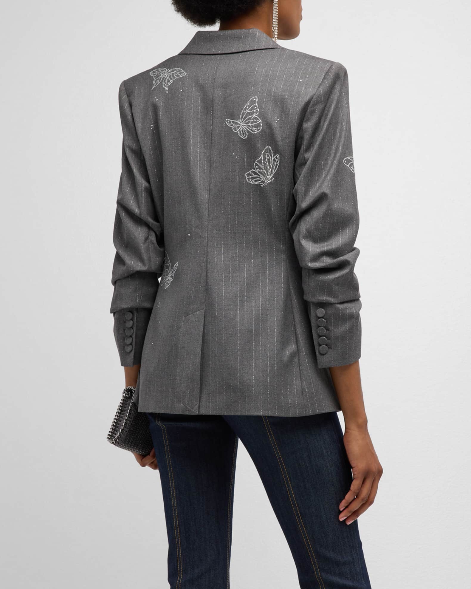 Cinq a Sept Joan Butterflies Embroidered Pinstripe Blazer | Neiman Marcus