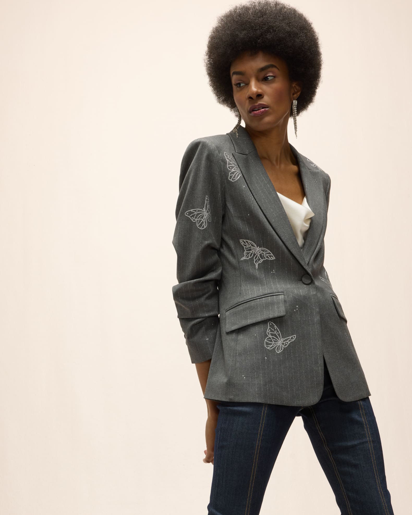 Cinq a Sept Joan Butterflies Embroidered Pinstripe Blazer | Neiman Marcus