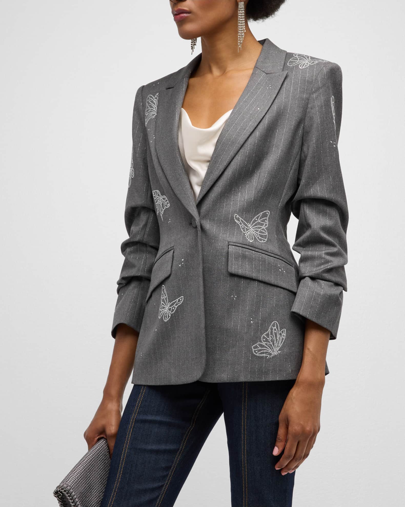 Cinq a Sept Joan Butterflies Embroidered Pinstripe Blazer | Neiman Marcus