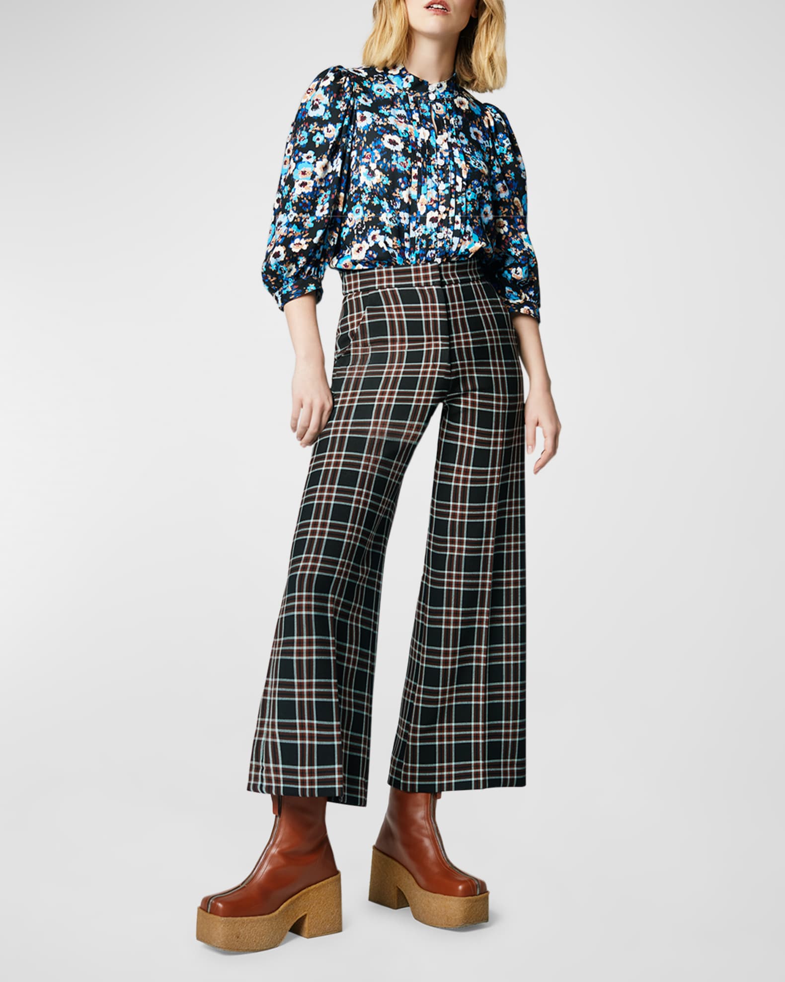 Smythe High-Rise Wide-Leg Wool Plaid Culottes | Neiman Marcus