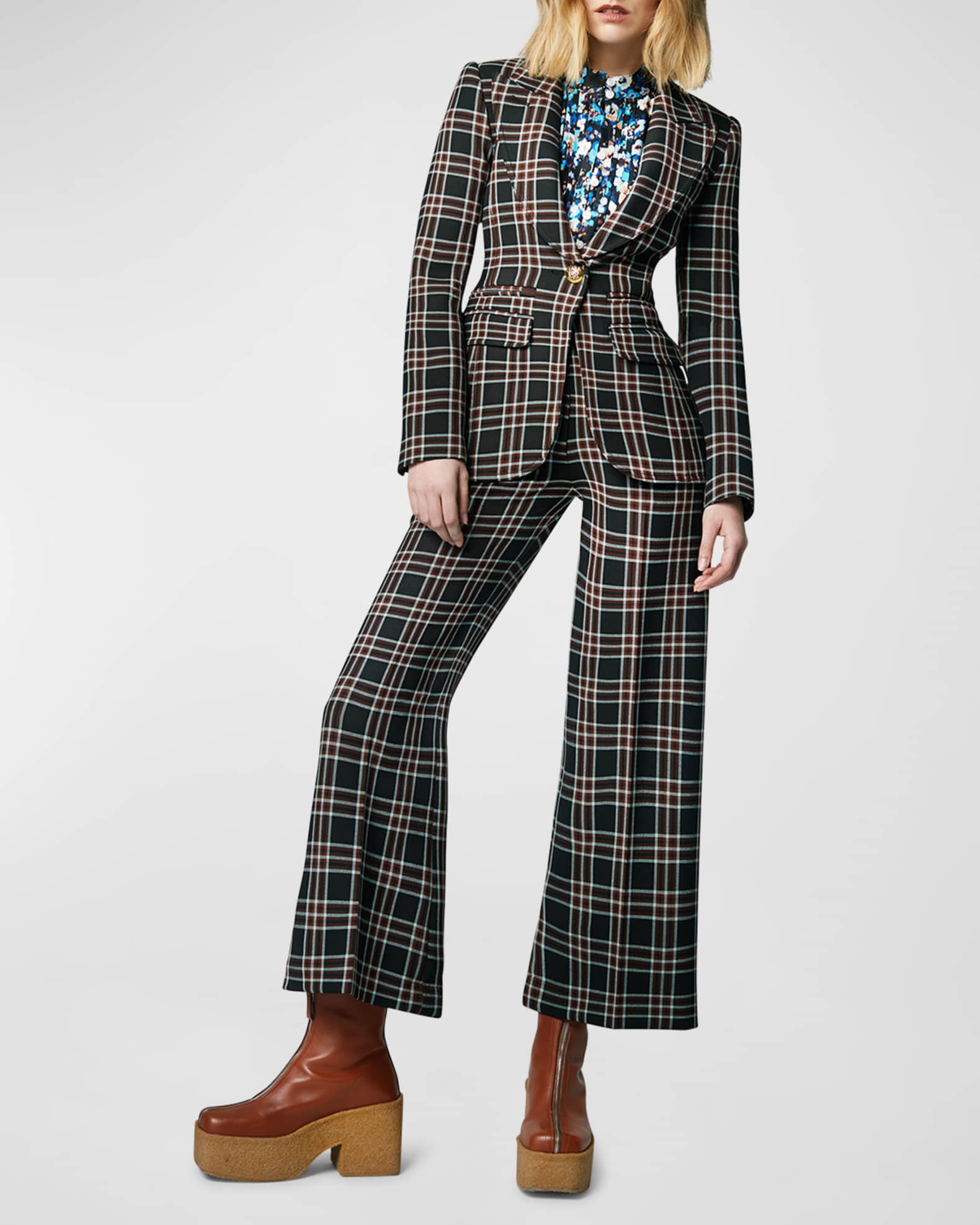 Smythe High-Rise Wide-Leg Wool Plaid Culottes | Neiman Marcus
