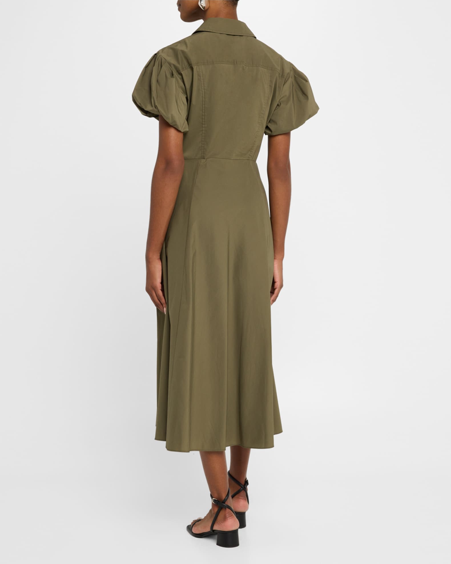 Tanya Taylor Elza Puff-Sleeve Tie-Waist Midi Shirtdress | Neiman Marcus