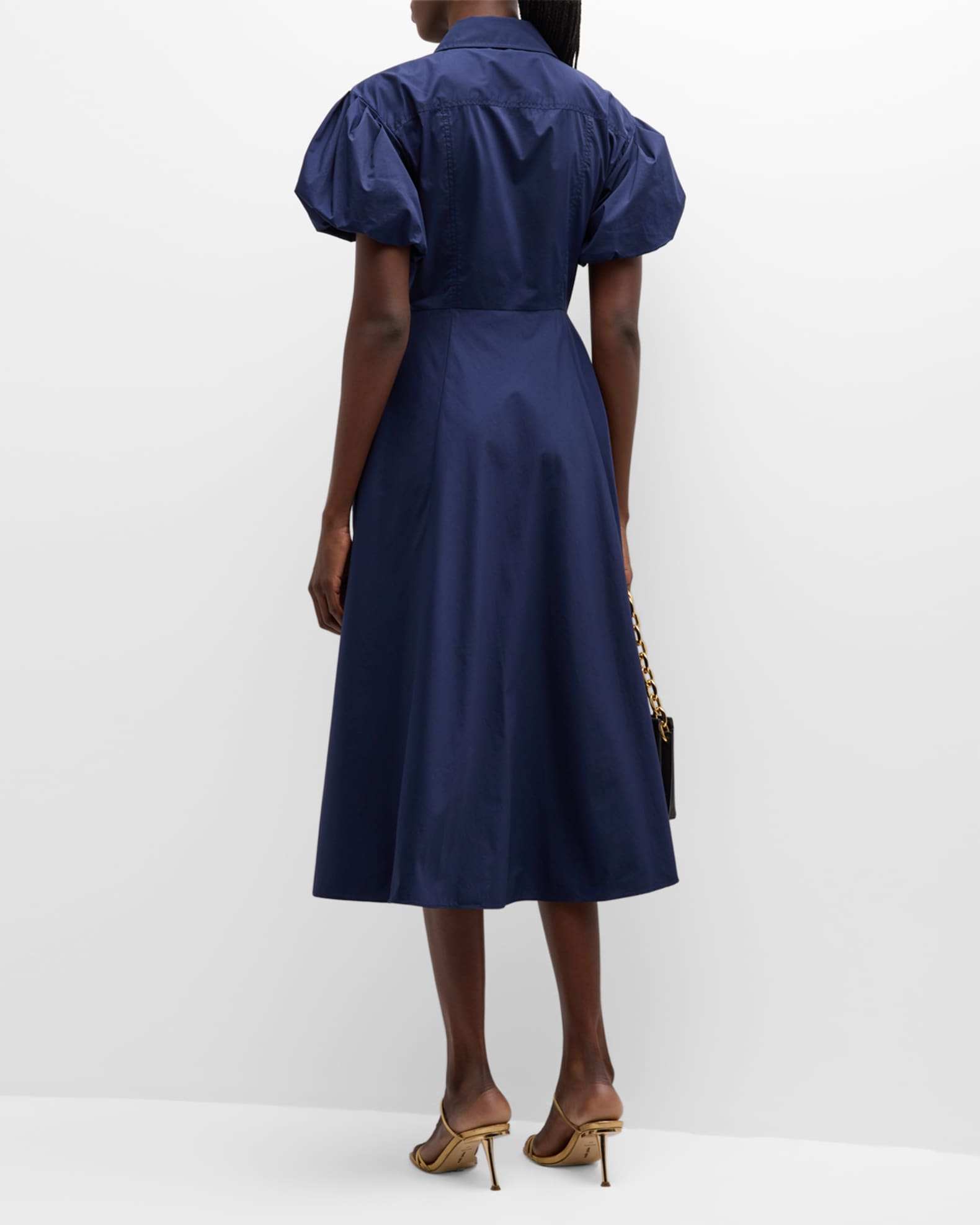 Tanya Taylor Elza Puff-Sleeve Tie-Waist Midi Shirtdress | Neiman Marcus