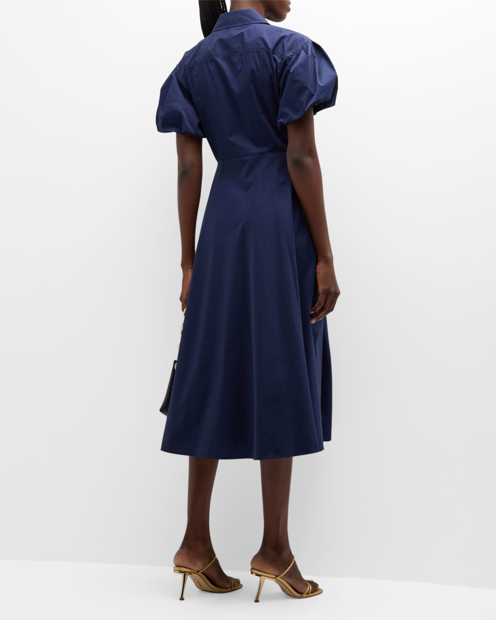 Tanya Taylor Elza Puff-Sleeve Tie-Waist Midi Shirtdress | Neiman Marcus