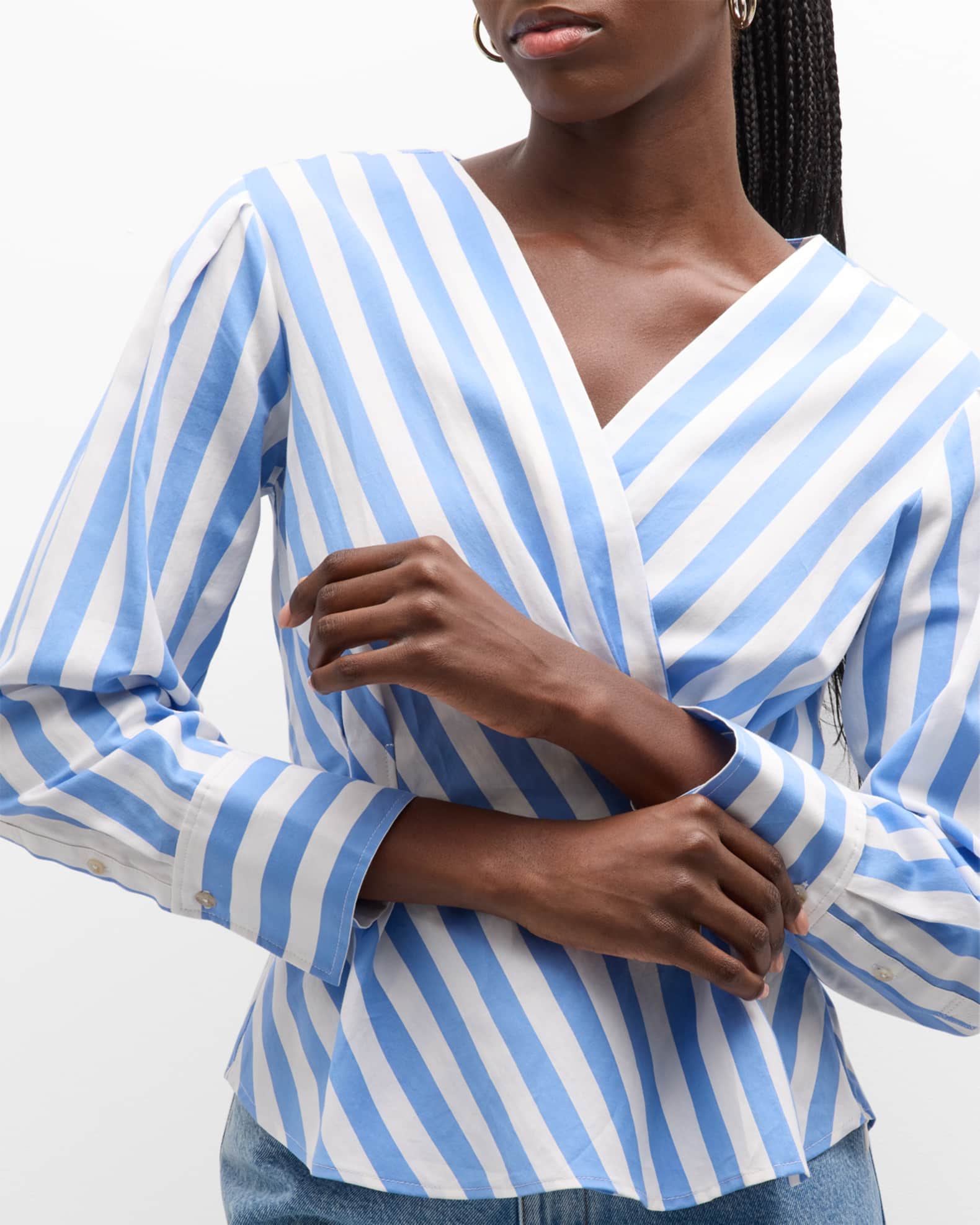 Tanya Taylor Tula 3/4-Sleeve Stripe Surplice Top | Neiman Marcus