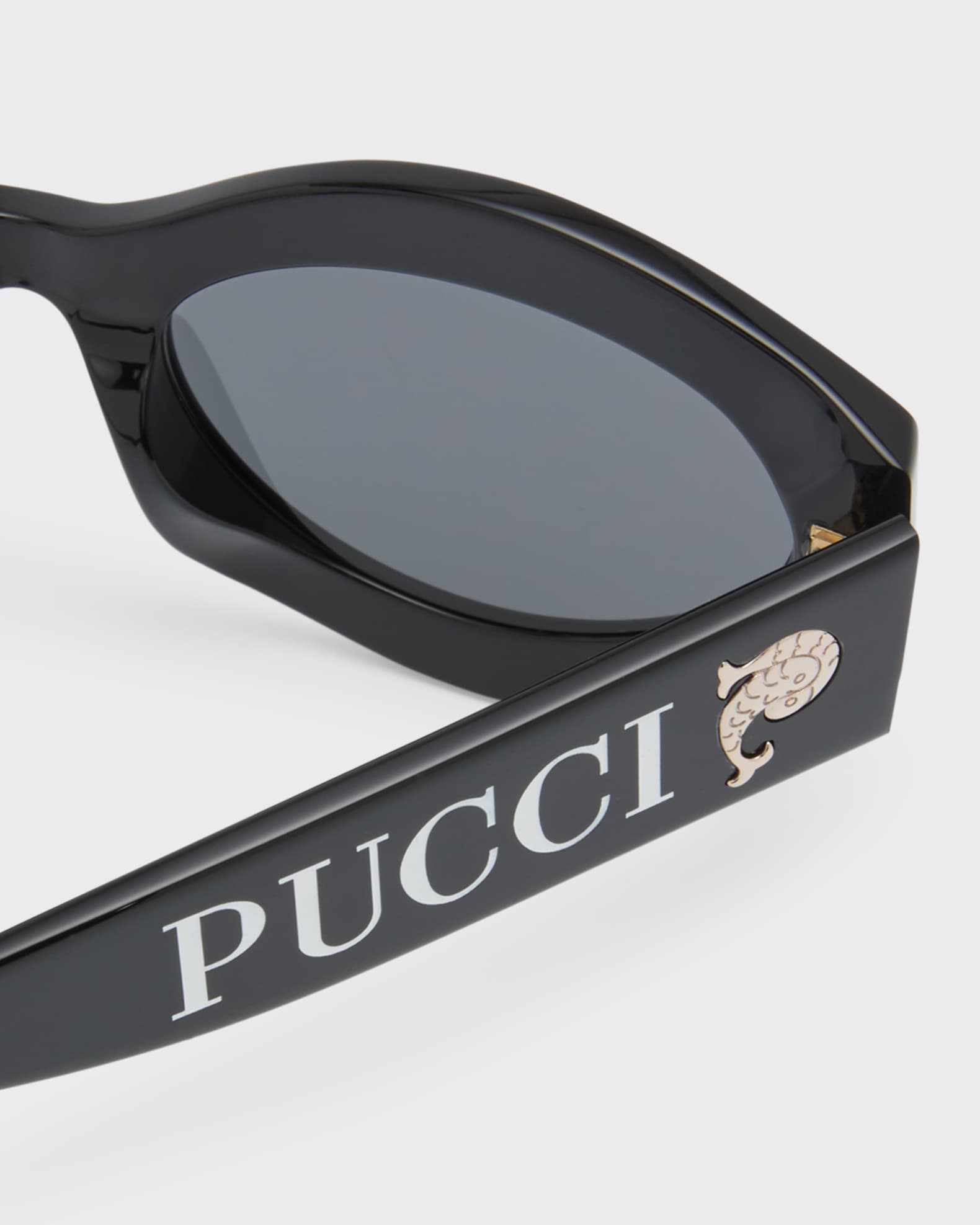 Emilio Pucci Logo Acetate & Metal Oval Sunglasses | Neiman Marcus