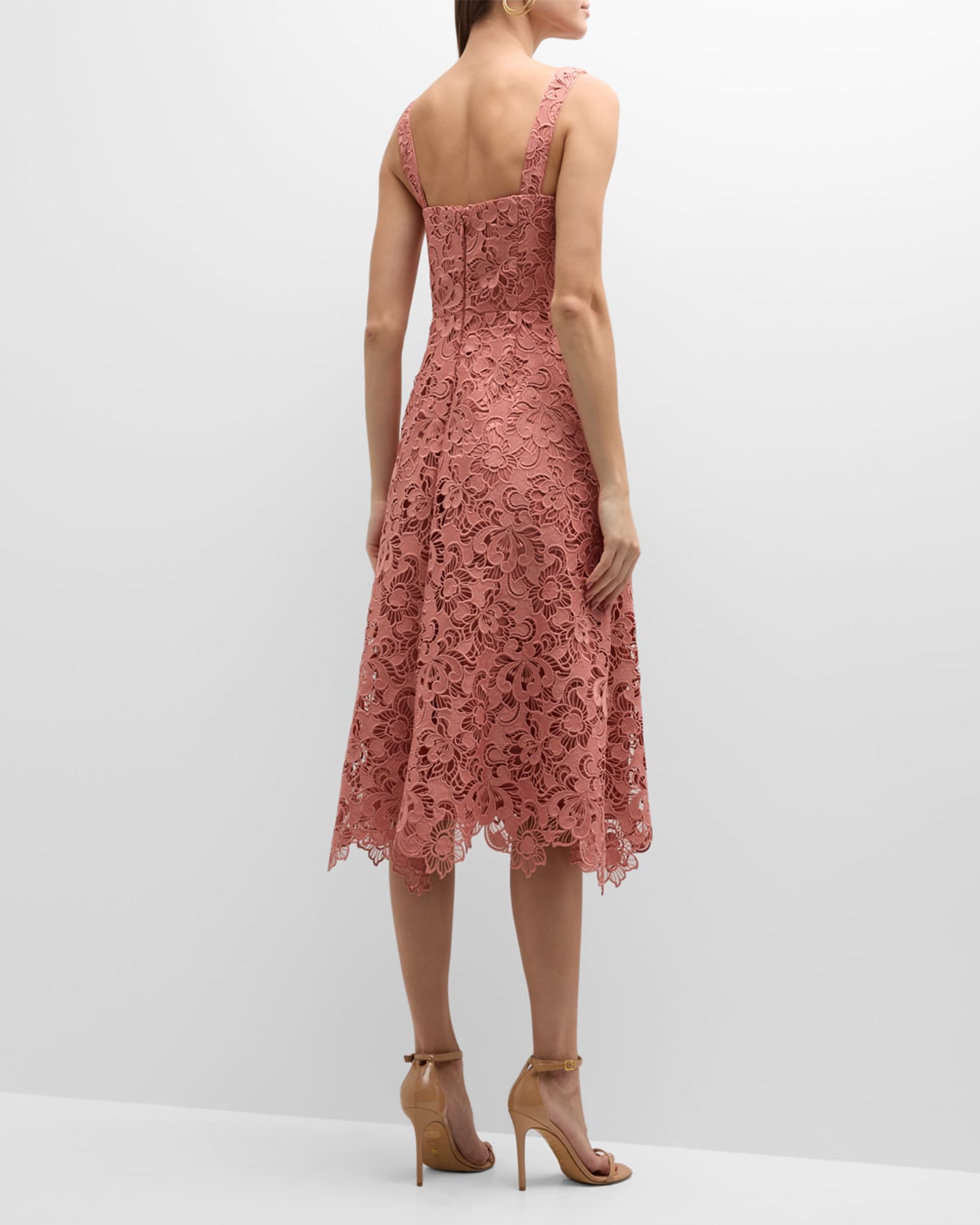 Milly Sleeveless Square-Neck Lace Midi Dress | Neiman Marcus