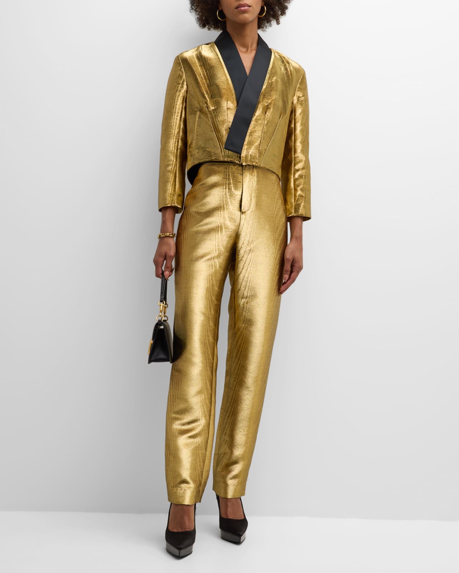 Bach Mai Metallic Sculpted-Back Crop Jacket | Neiman Marcus