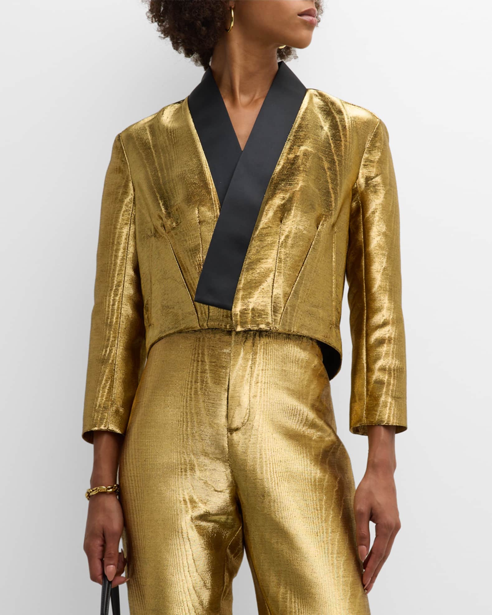 Bach Mai Metallic Sculpted-Back Crop Jacket | Neiman Marcus