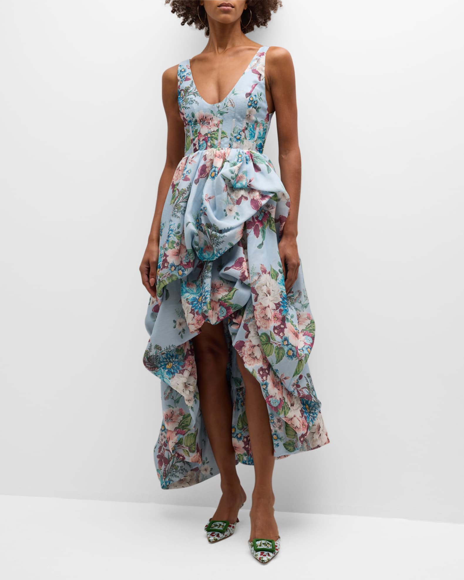 Zimmermann Matchmaker Floral Drape Midi Dress | Neiman Marcus