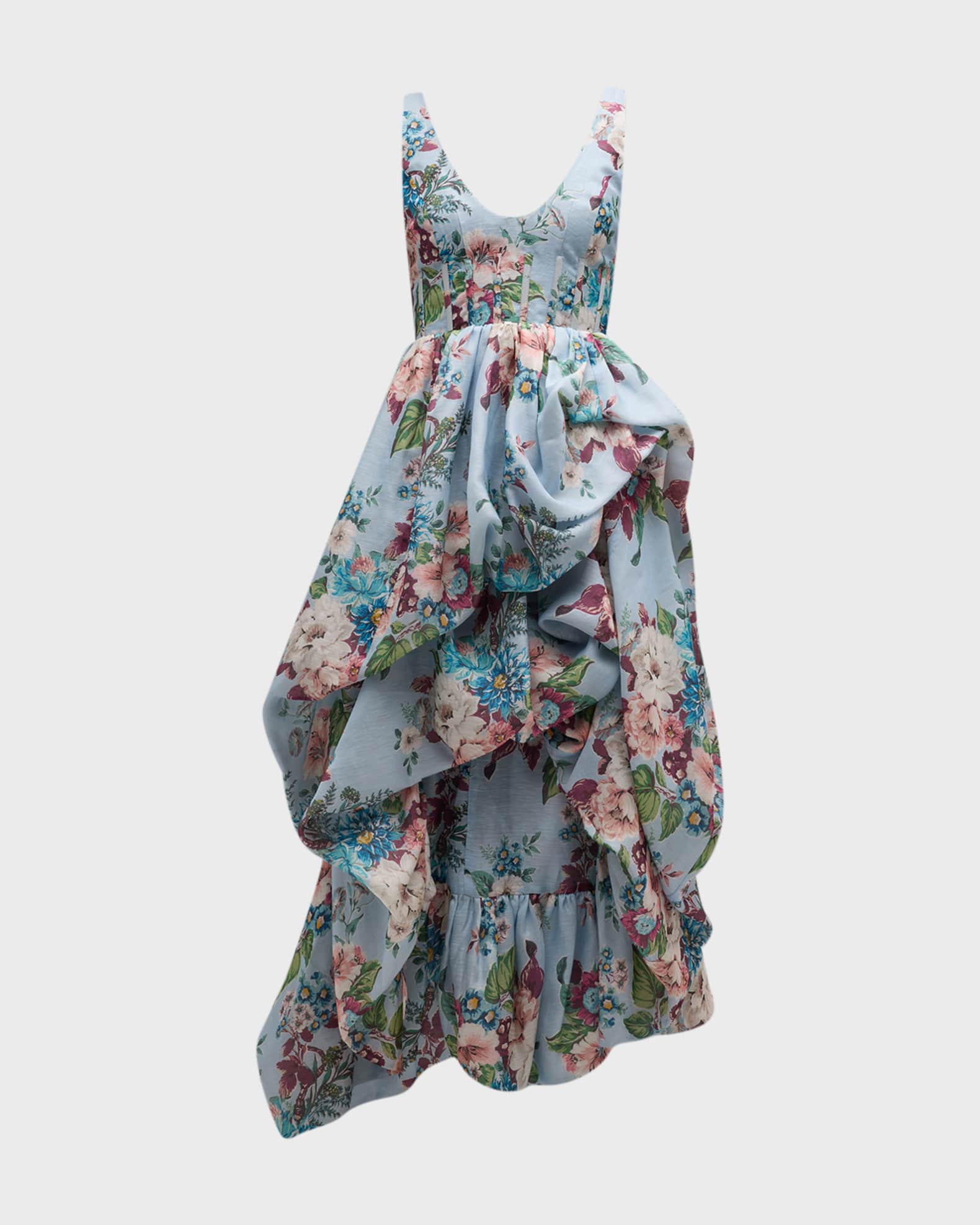 Zimmermann Matchmaker Floral Drape Midi Dress | Neiman Marcus