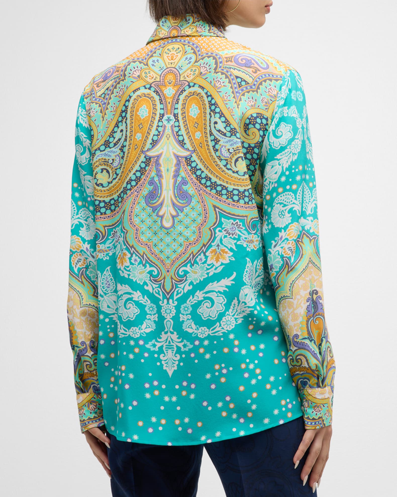 Etro Engineer Degrade Paisley-Print Silk Collared Shirt | Neiman Marcus