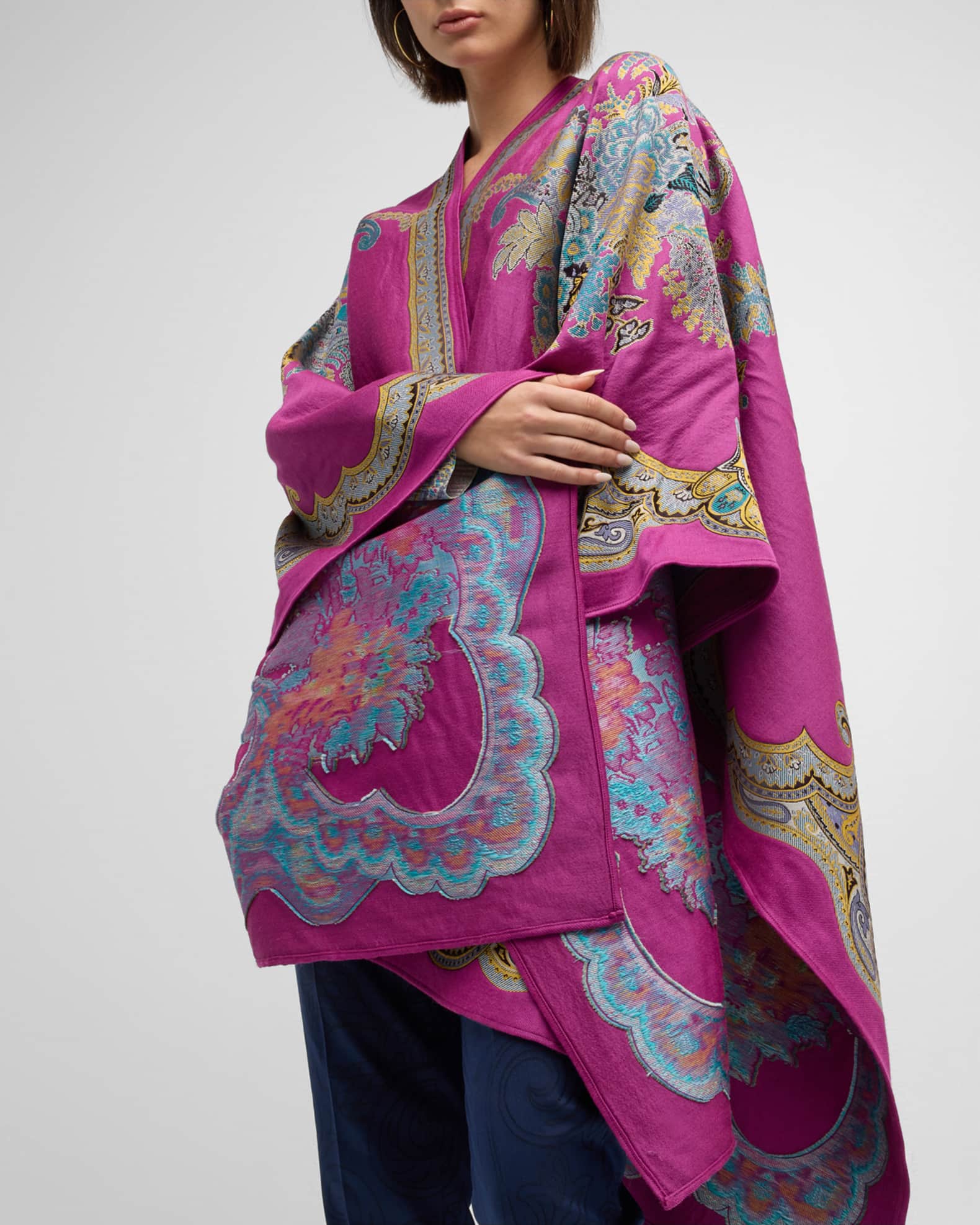 Etro Floral Bouquet Jacquard Cape | Neiman Marcus