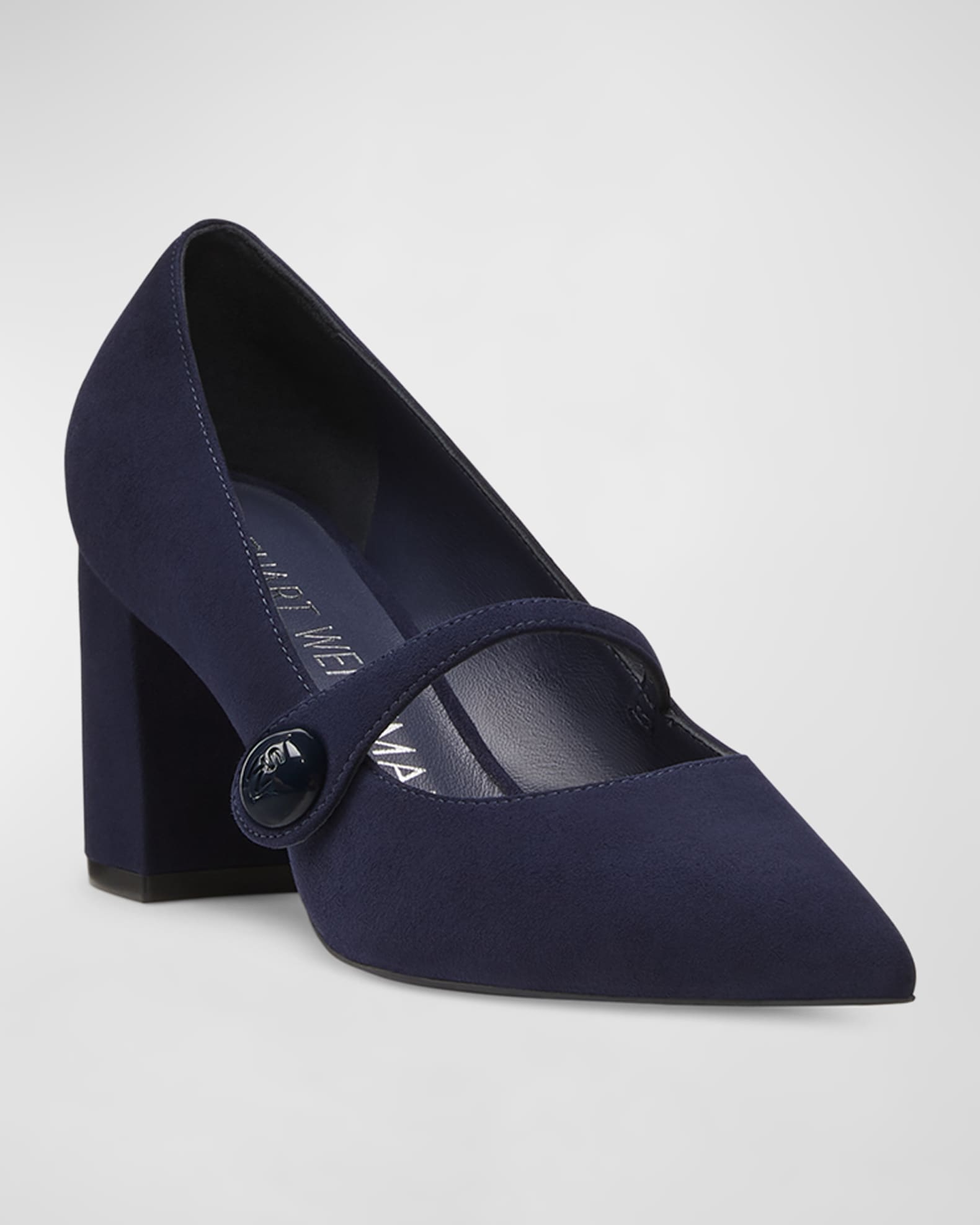 Stuart Weitzman Suede Mary Jane Block-Heel Pumps | Neiman Marcus
