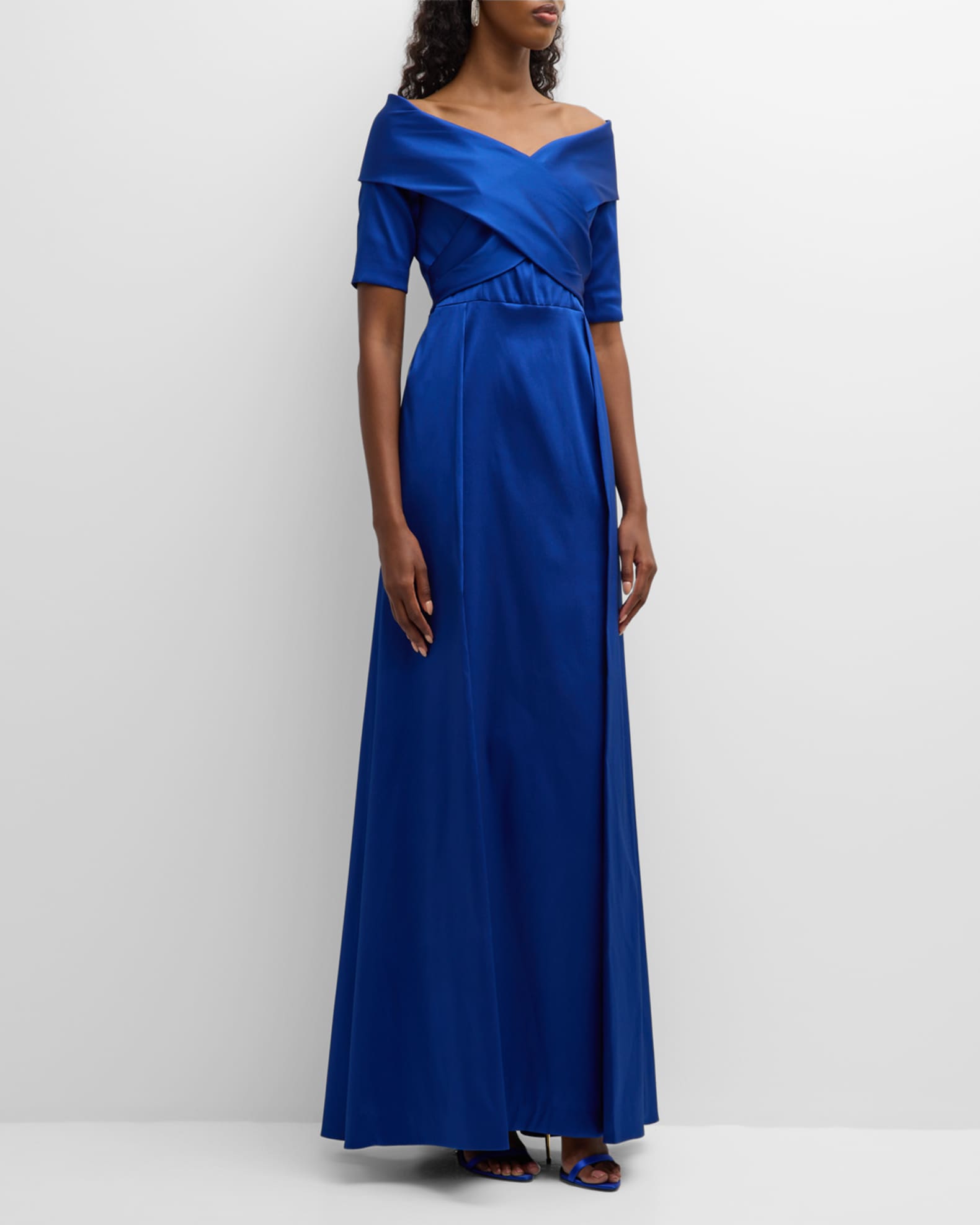 Rickie Freeman for Teri Jon Off-Shoulder Portrait Gazar Gown | Neiman ...