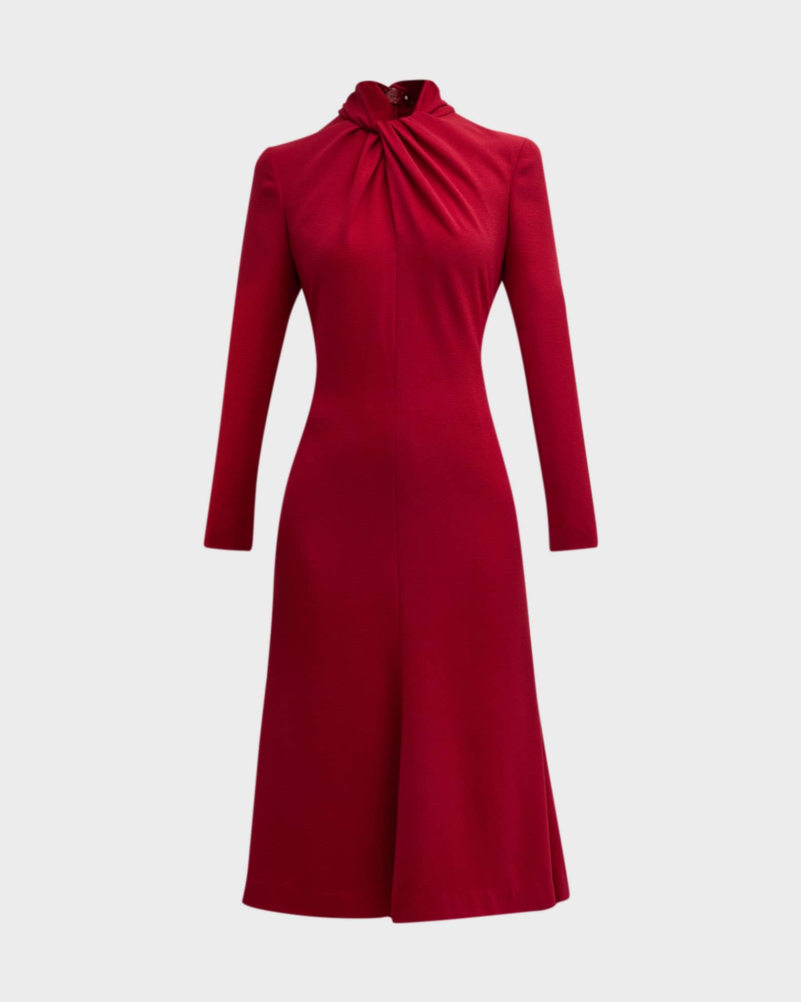 Rickie Freeman for Teri Jon Twist-Neck A-Line Crepe Midi Dress | Neiman Marcus
