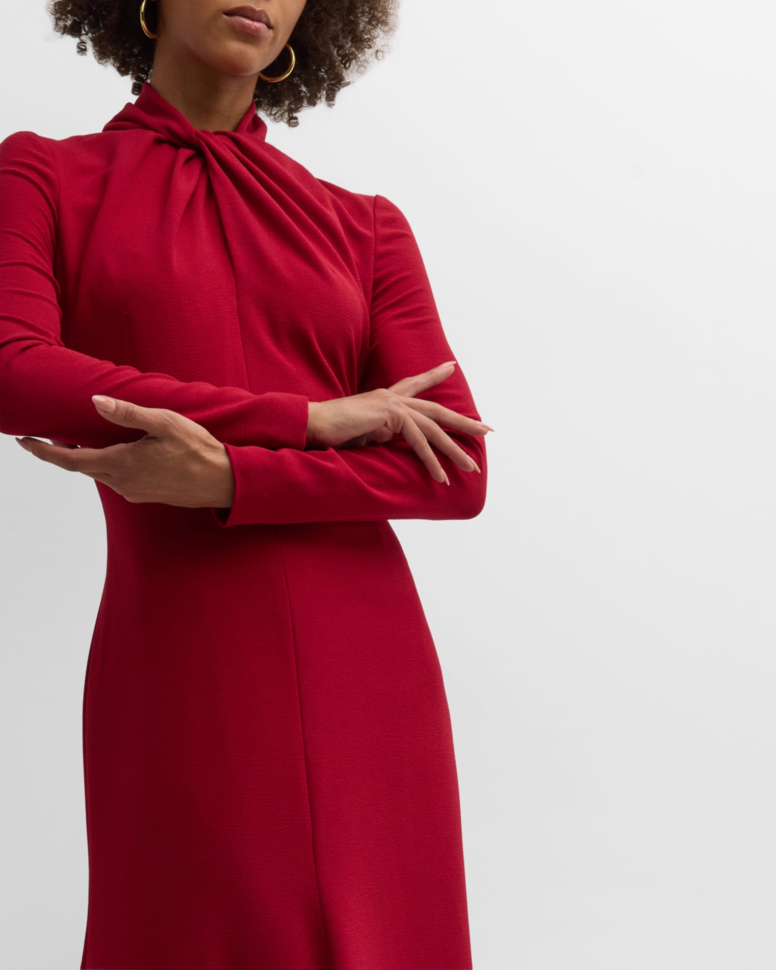 Rickie Freeman for Teri Jon Twist-Neck A-Line Crepe Midi Dress | Neiman Marcus