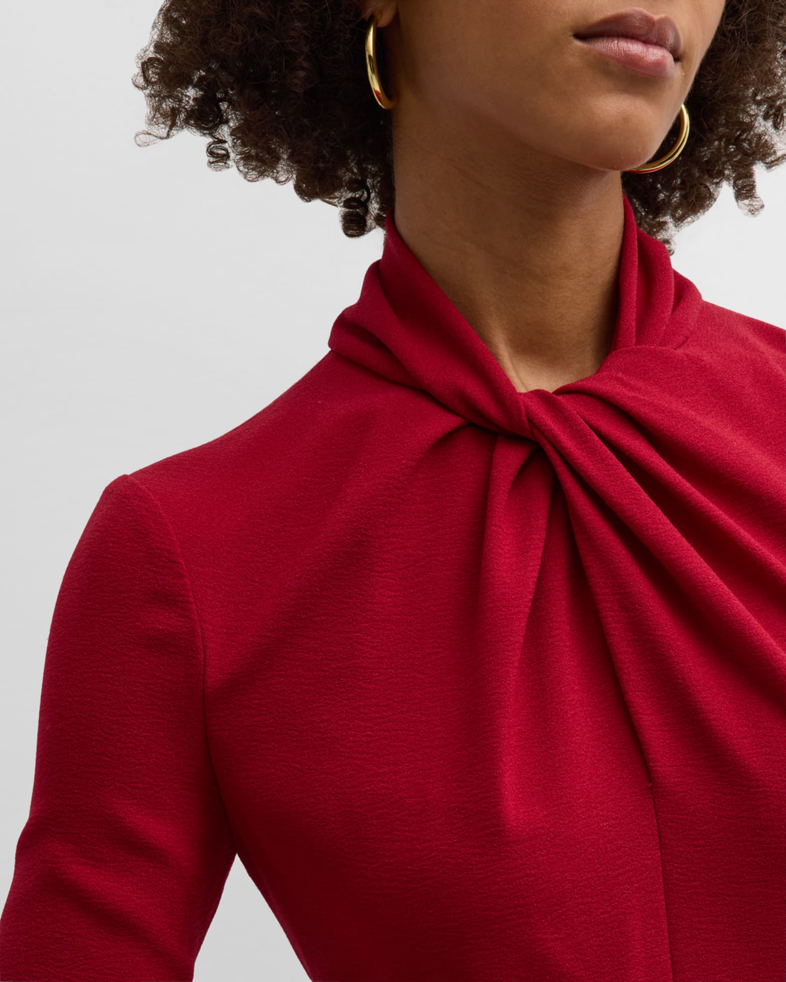 Rickie Freeman for Teri Jon Twist-Neck A-Line Crepe Midi Dress | Neiman ...
