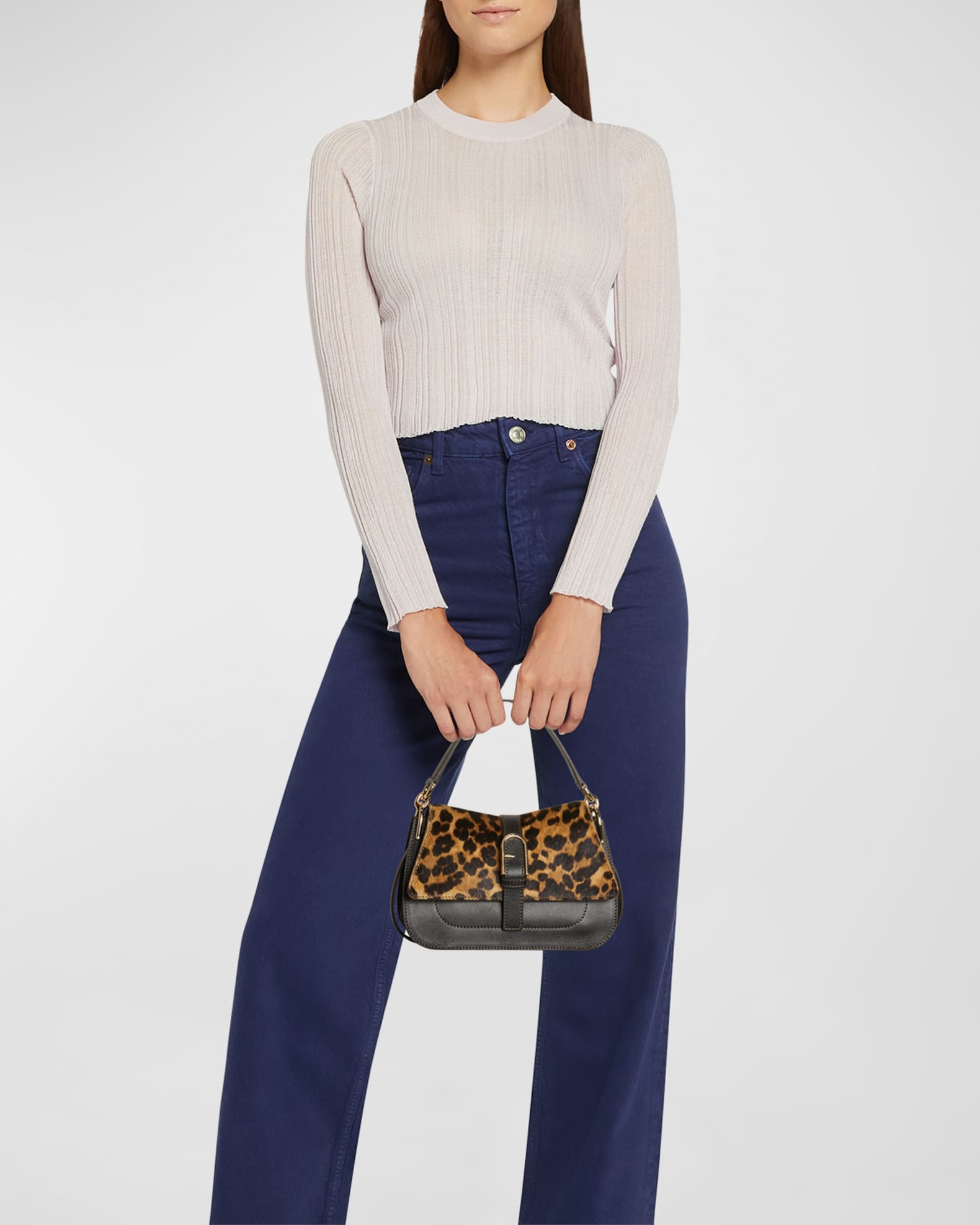 Furla Flow Mini Leopard Calf Hair Top-Handle Bag | Neiman Marcus