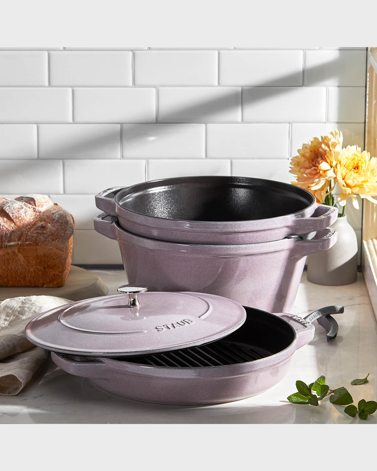 Staub Cast Iron Stackable 4-Piece Space-Saving Cookware Set | Neiman Marcus