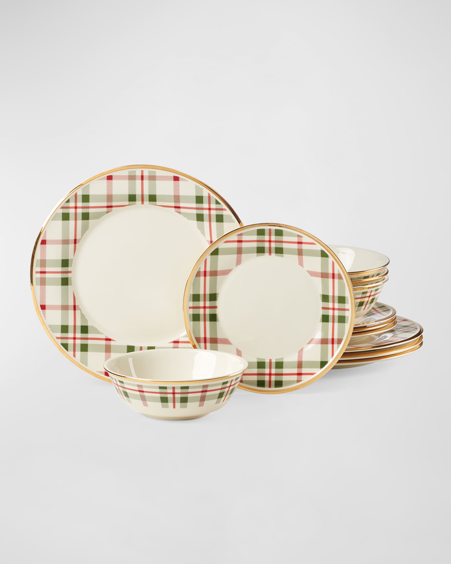 Lenox Holiday Plaid 12-Piece Dinnerware Set | Neiman Marcus