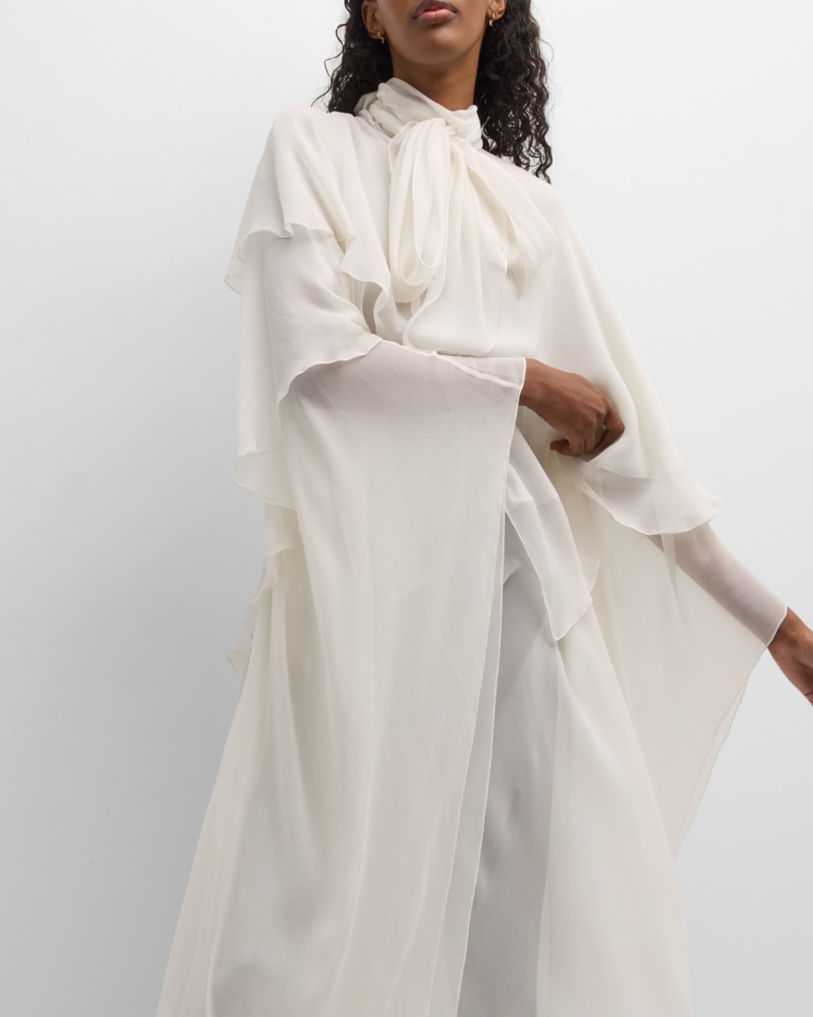 KOLTSON Layered Neck-Scarf Silk Georgette Long Caftan Top | Neiman Marcus