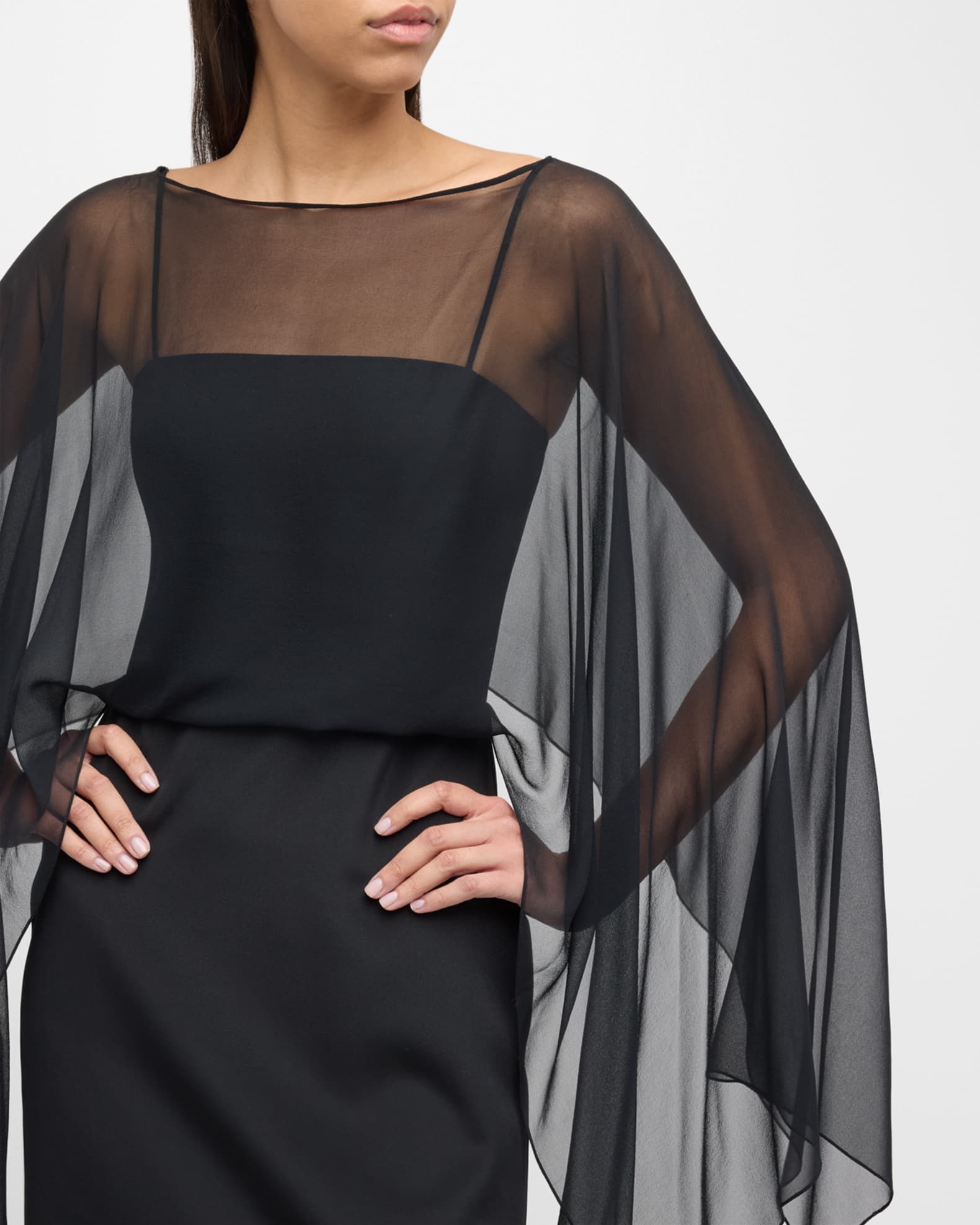 KOLTSON Long-Sleeve Capelet Open-Back Mini Dress | Neiman Marcus