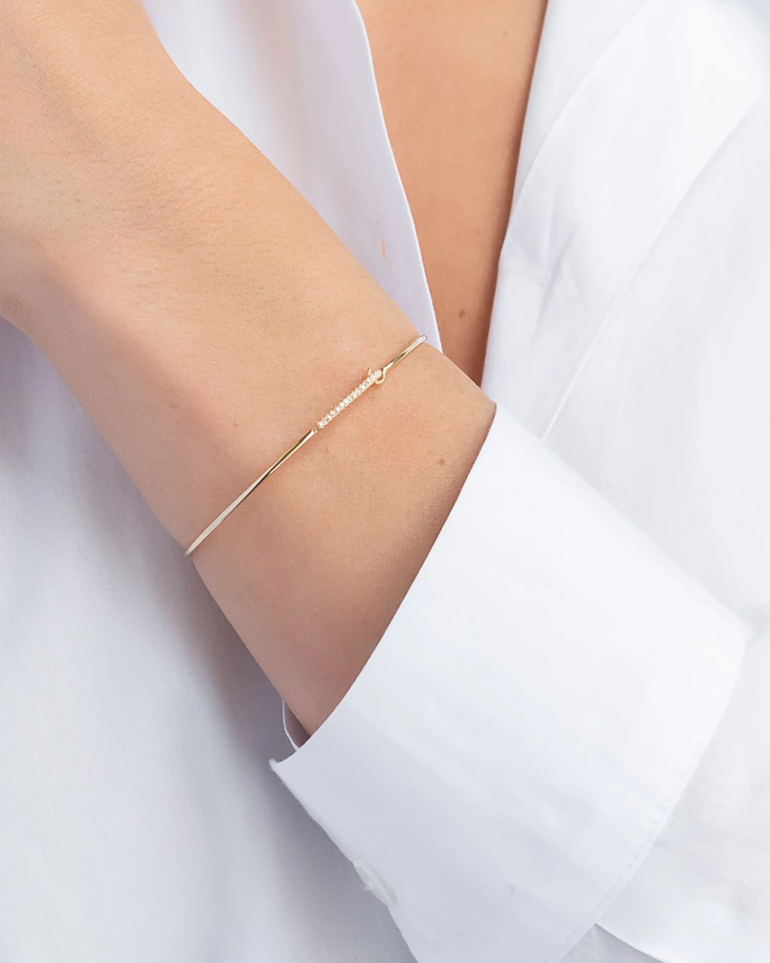 Zoe Lev Jewelry 14K Gold Diamond Bar Bangle Bracelet | Neiman Marcus