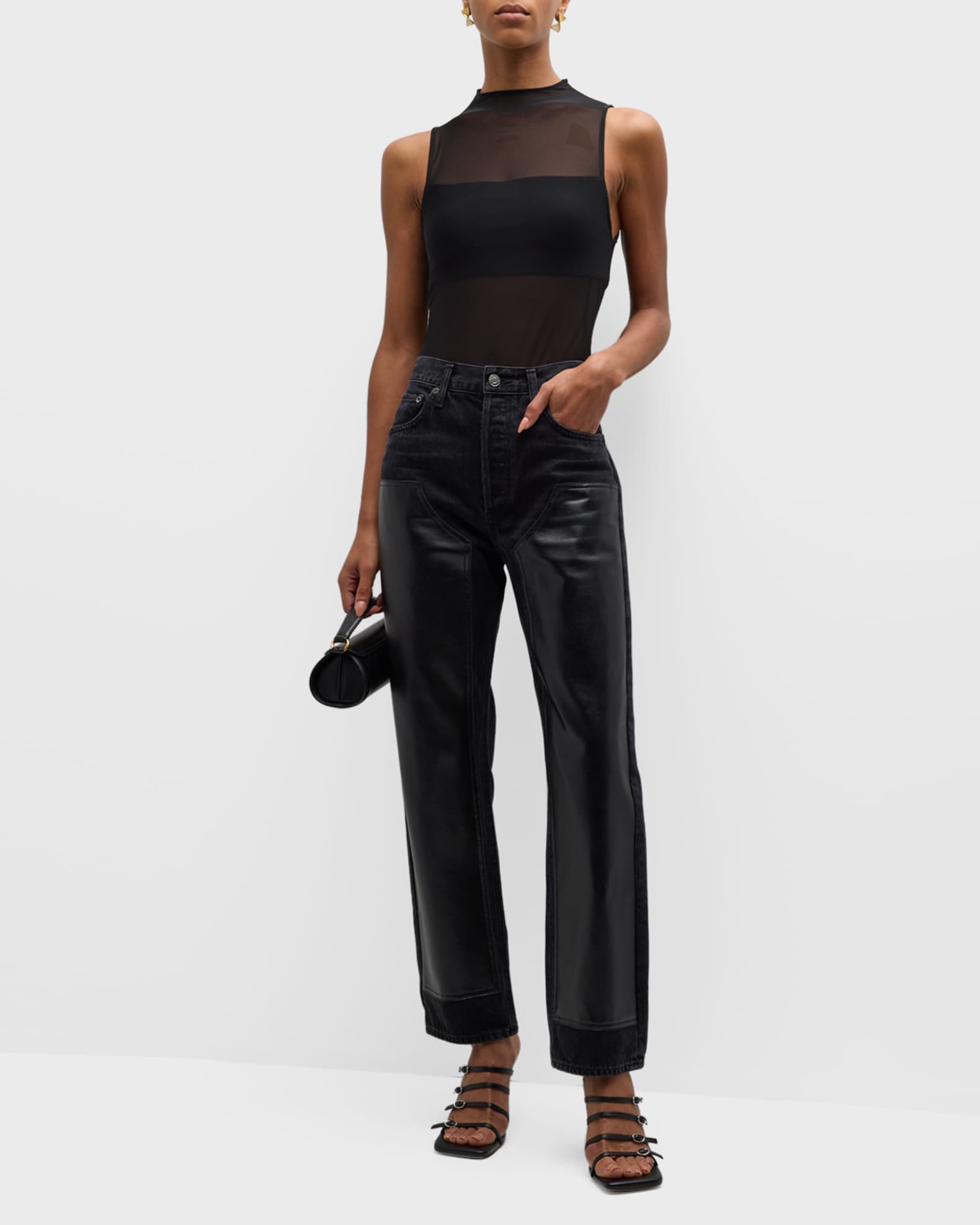 AGOLDE Ryder Straight-Leg Leather Patch Jeans | Neiman Marcus