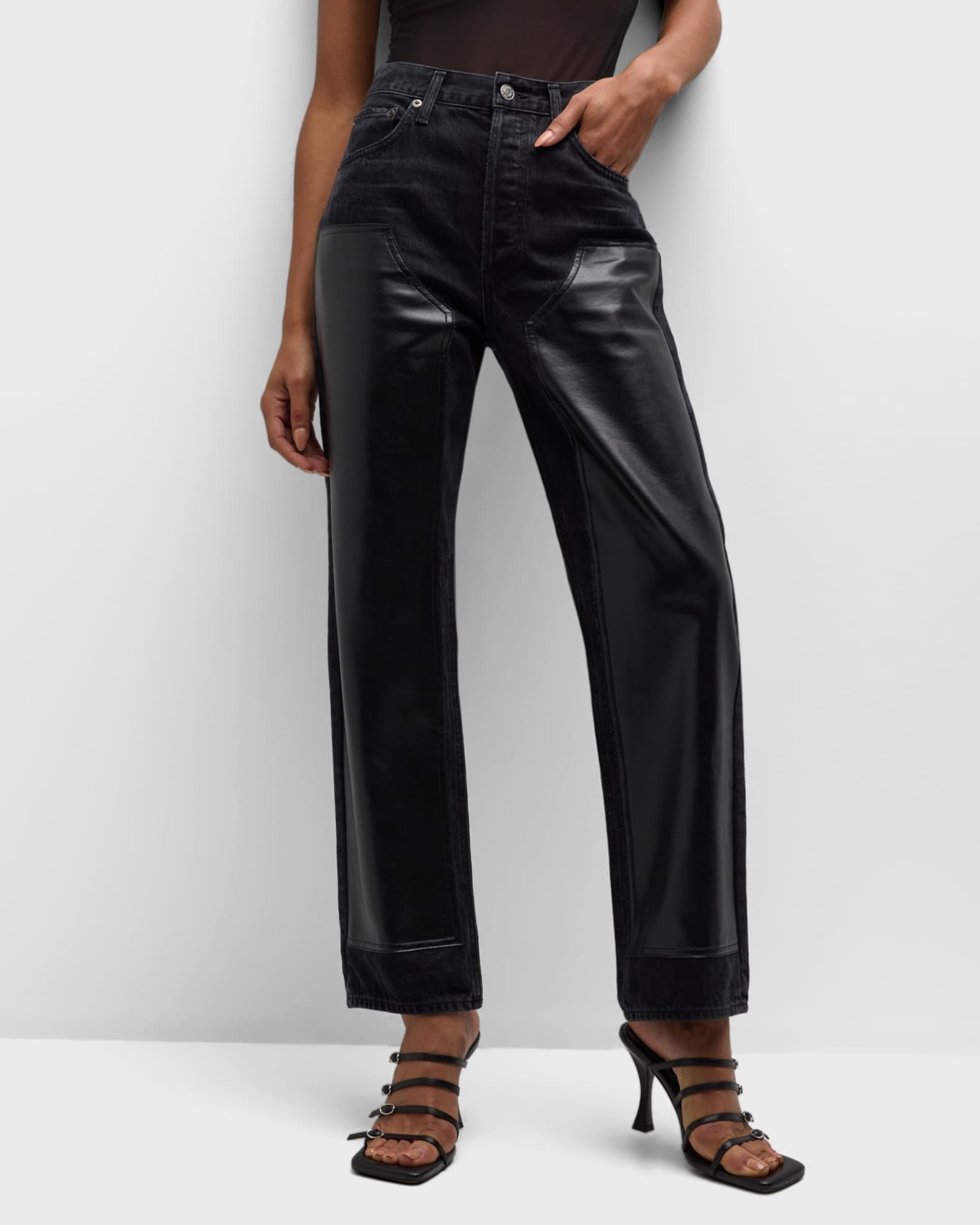 AGOLDE Ryder Straight-Leg Leather Patch Jeans | Neiman Marcus