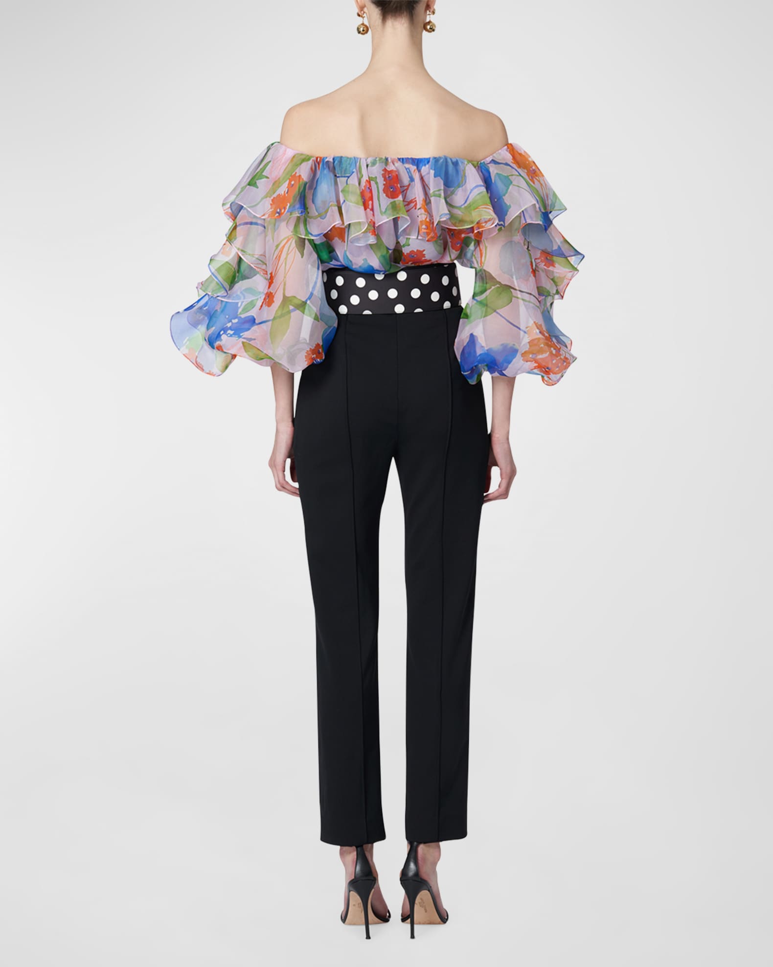 Carolina Herrera Off-Shoulder Floral-Print Ruffle Top | Neiman Marcus