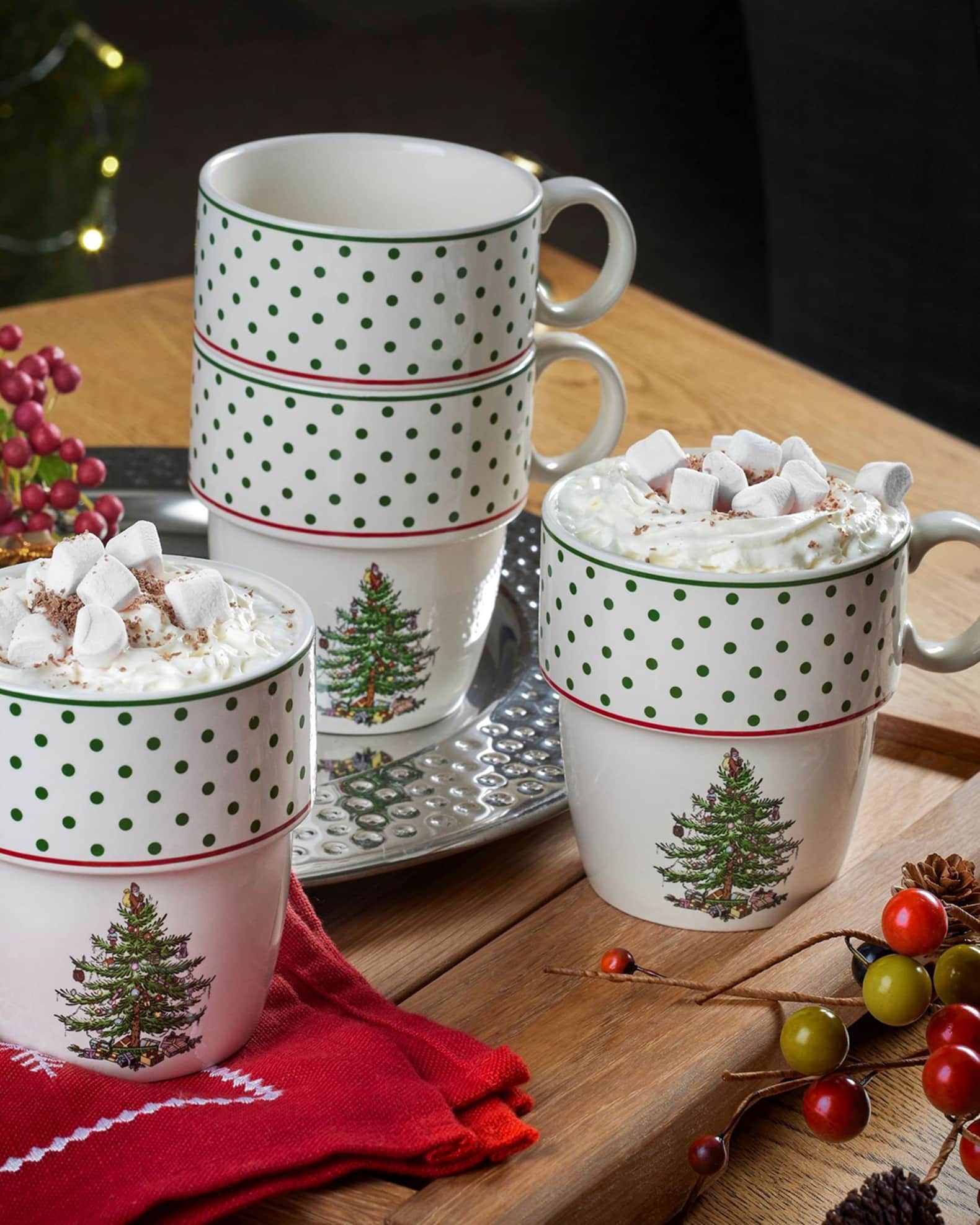 Spode Christmas Tree Polka Dot Stackable Mugs, Set of 4 | Neiman Marcus
