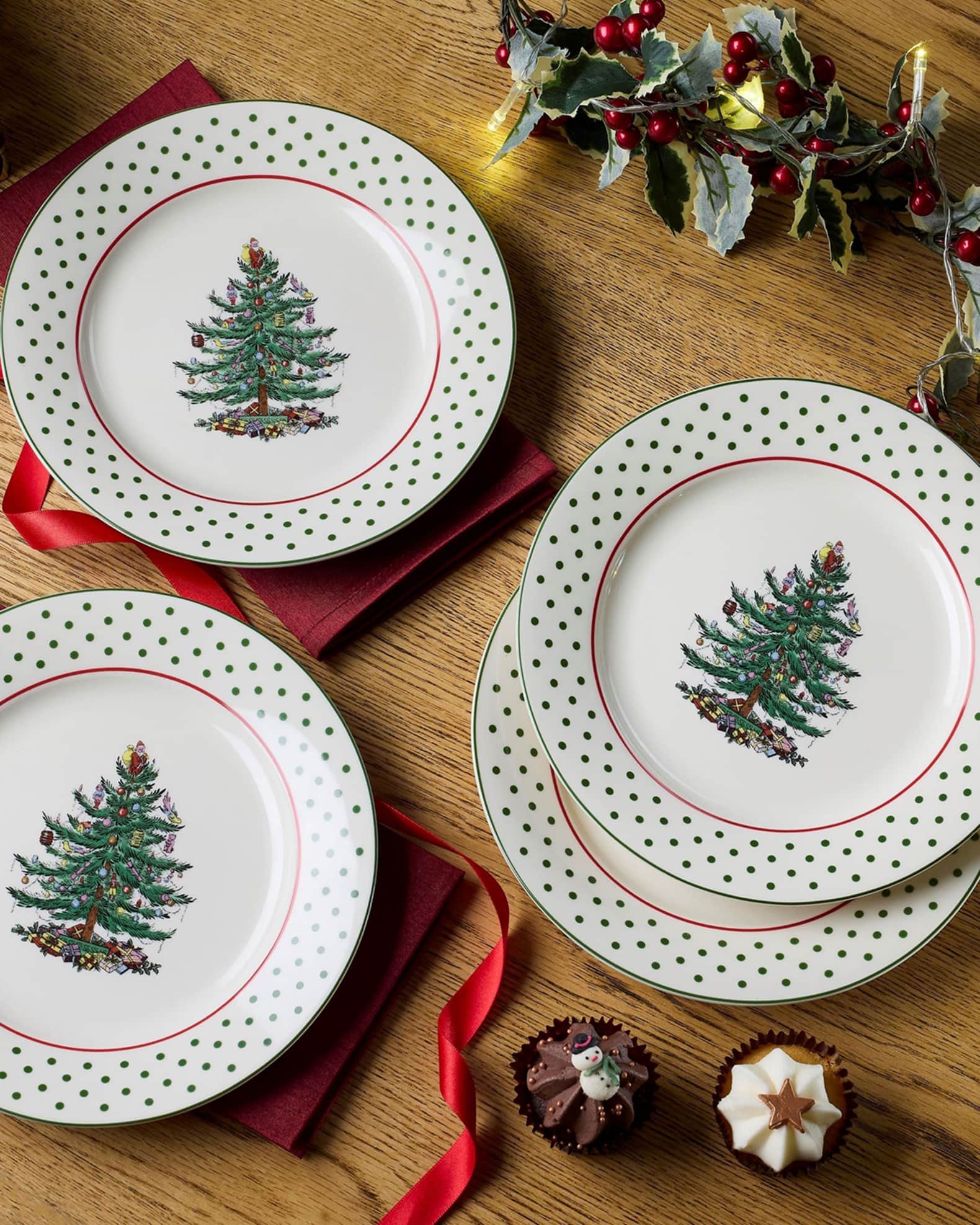 Spode Christmas Tree Polka Dot Dessert Plates, Set of 4 | Neiman Marcus