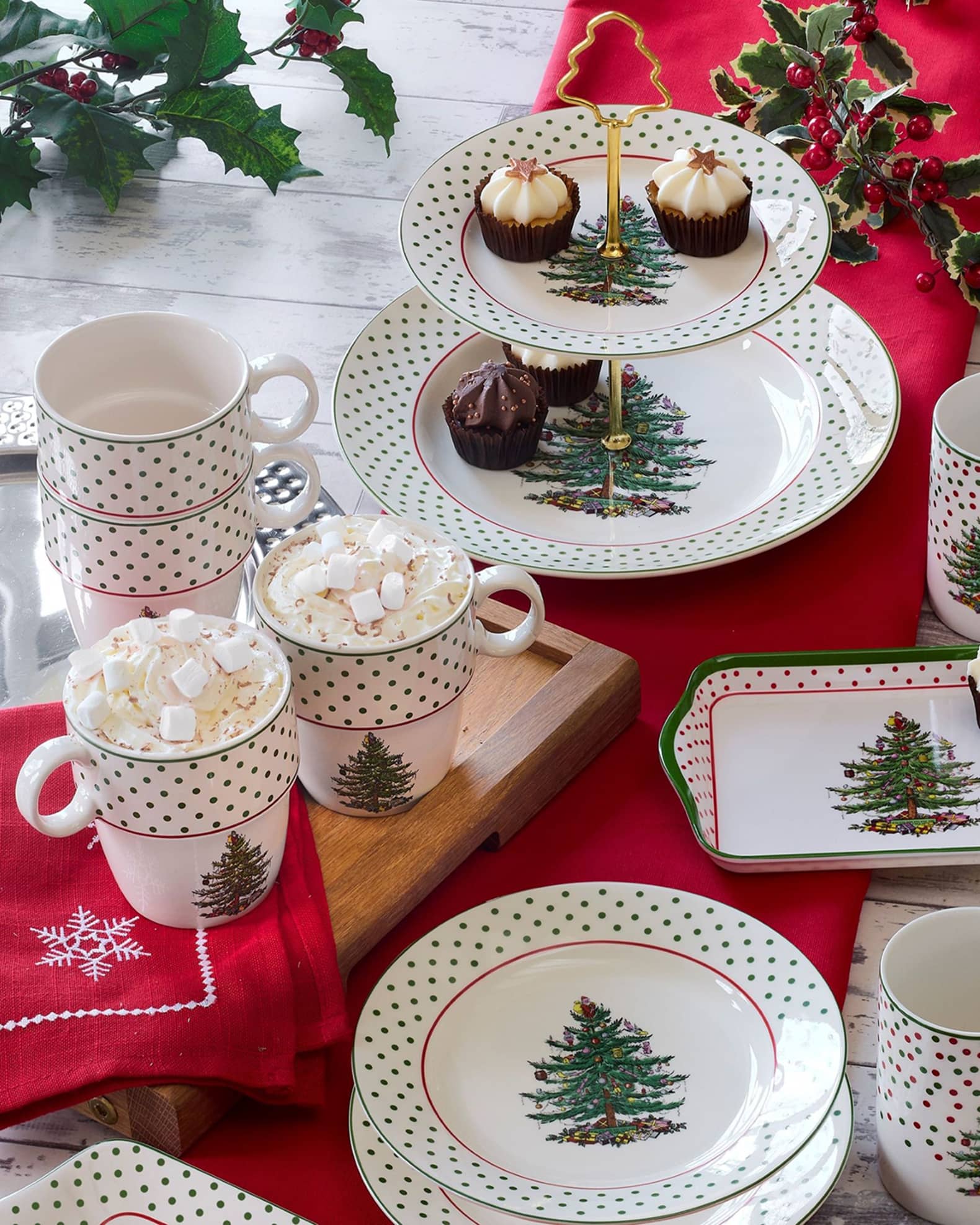 Spode Christmas Tree Polka Dot Tiered Server | Neiman Marcus