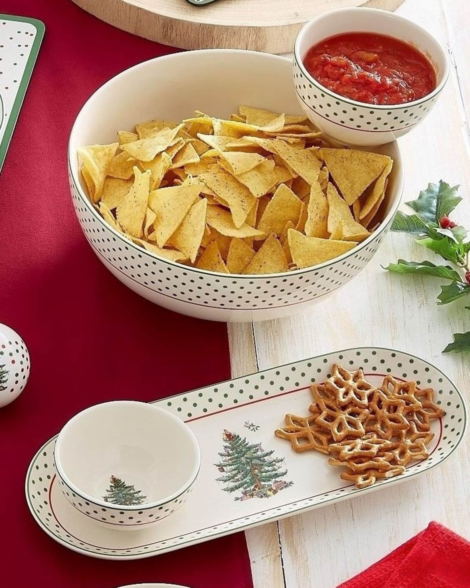Spode Christmas Tree Polka Dot Oval Chip and Dip Set | Neiman Marcus
