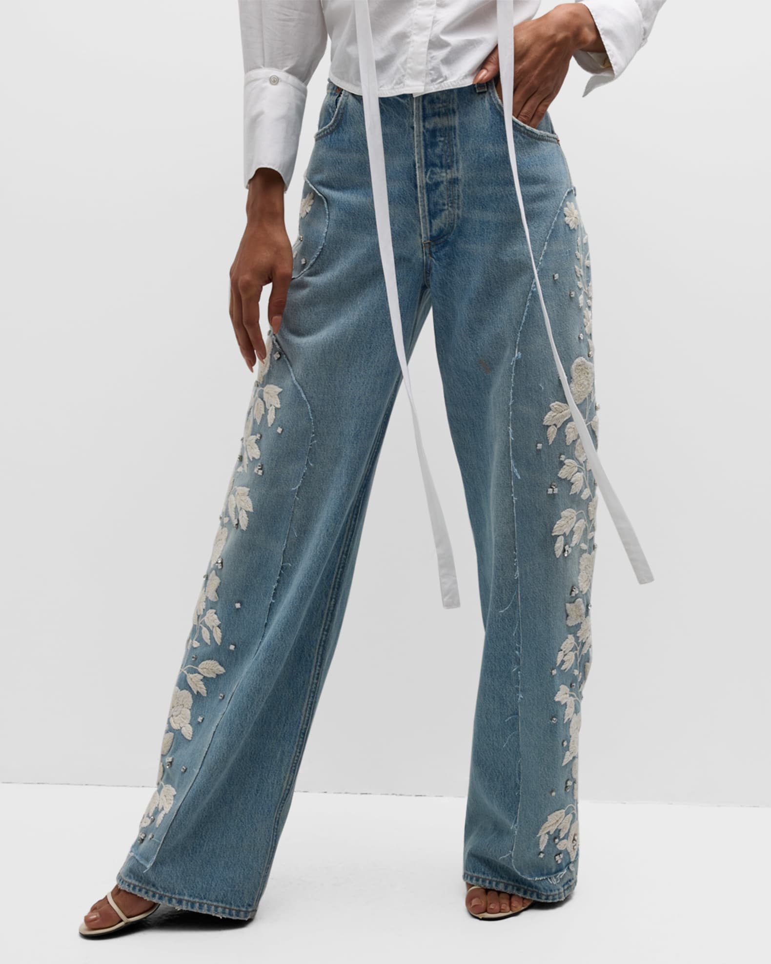 Citizens of Humanity Ayla High Rise Embroidered Baggy Jeans | Neiman Marcus