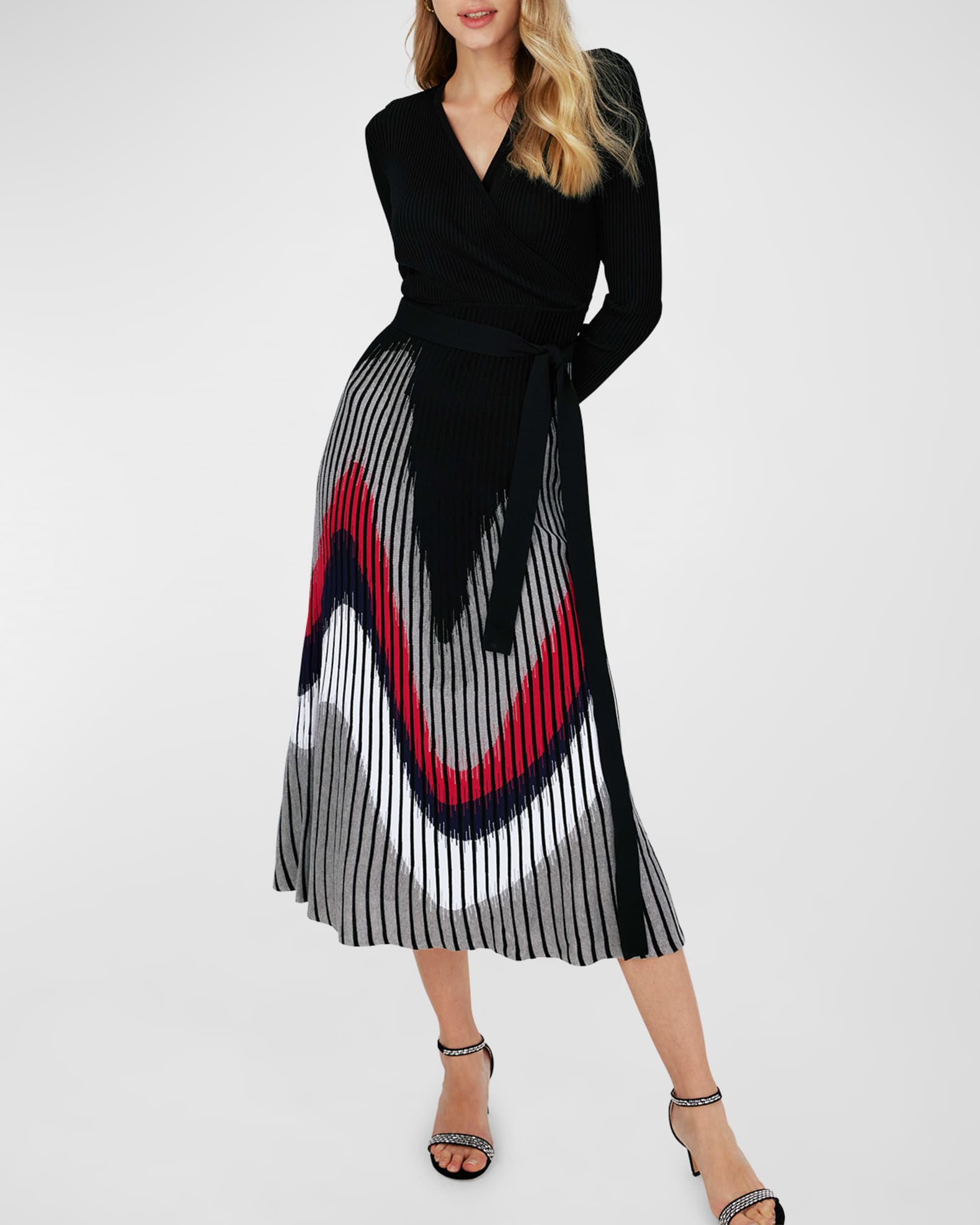 Diane von Furstenberg Reiko Ribbed Faux-Wrap Colorblock Midi Dress ...
