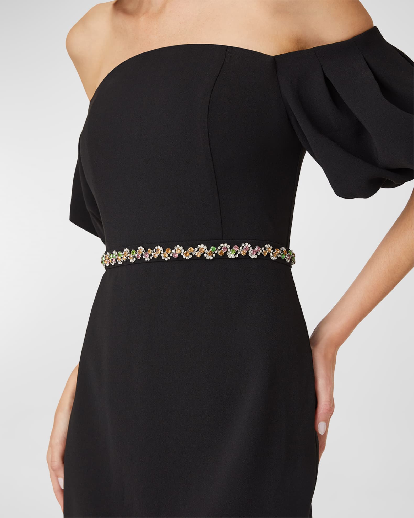 Shoshanna Gem Off-Shoulder Crystal Midi Dress | Neiman Marcus