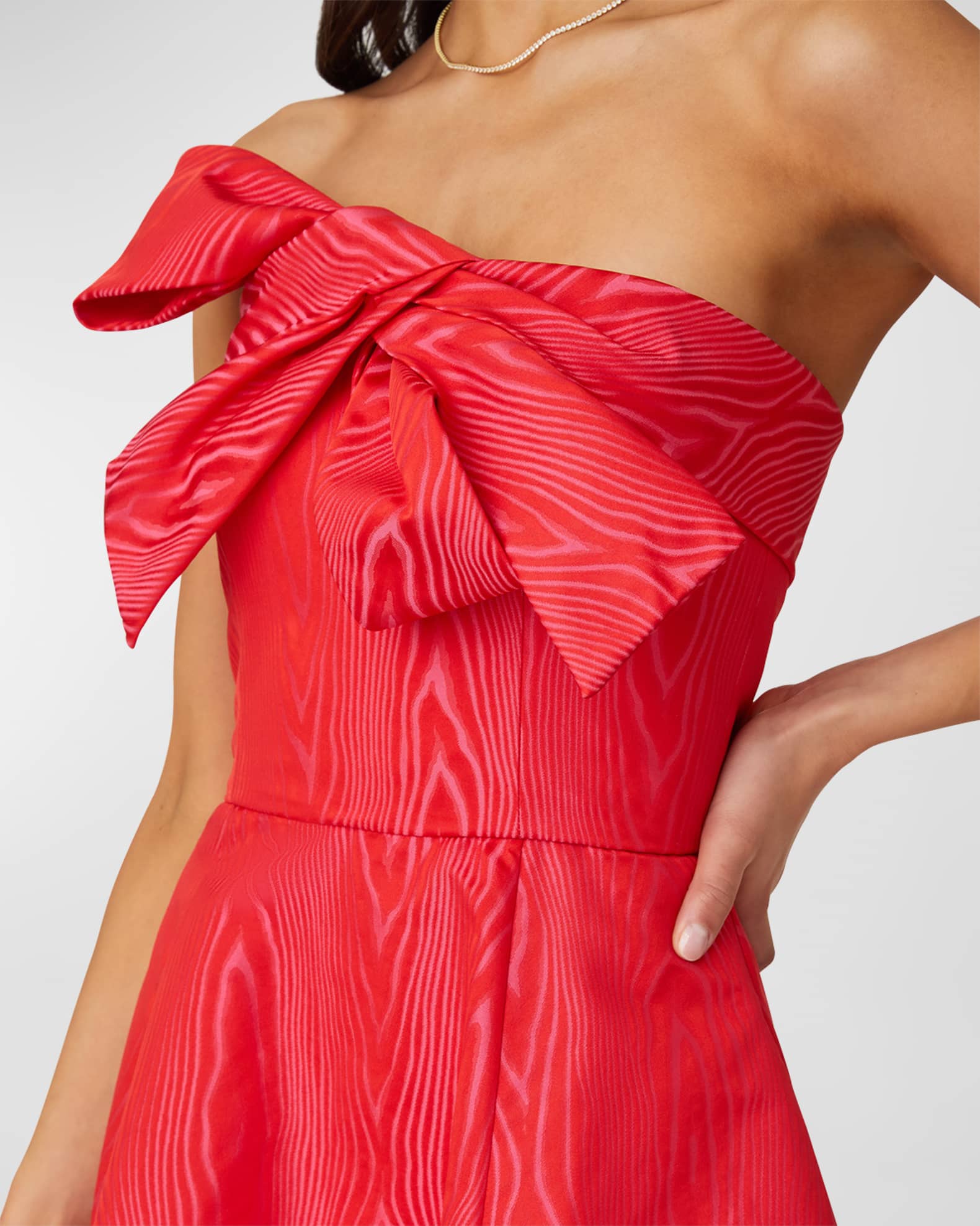 Shoshanna Odyssey Strapless Bow-Front Midi Dress | Neiman Marcus