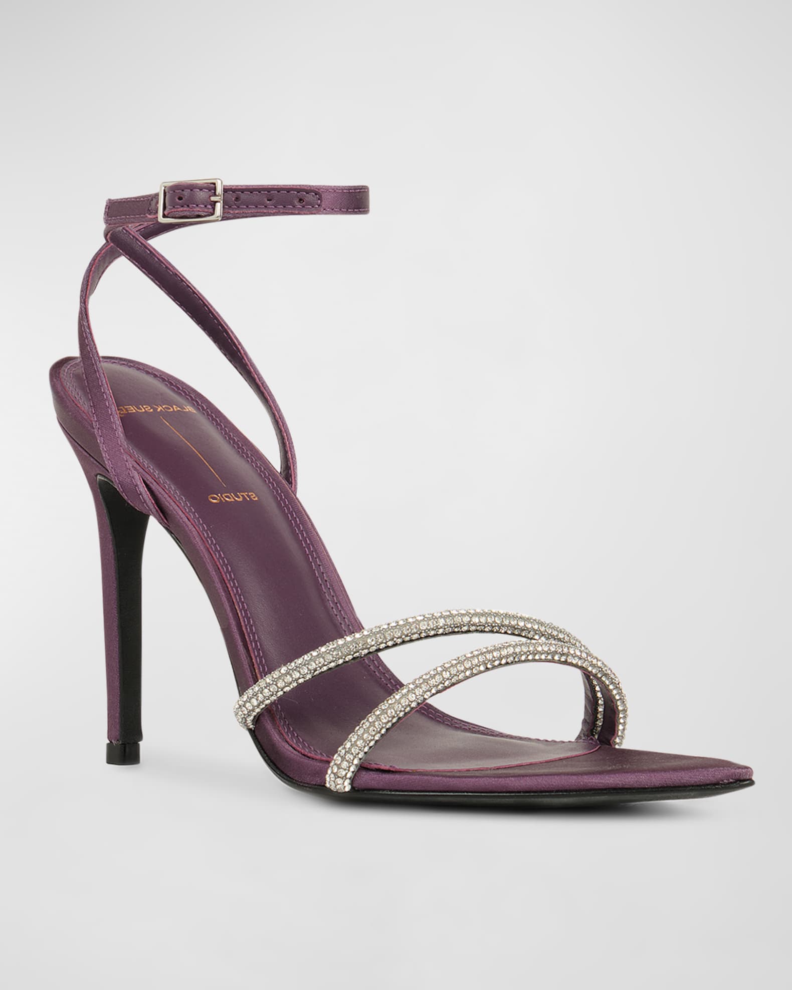 Black Suede Studio Embellished Ankle-Strap Stiletto Sandals | Neiman Marcus