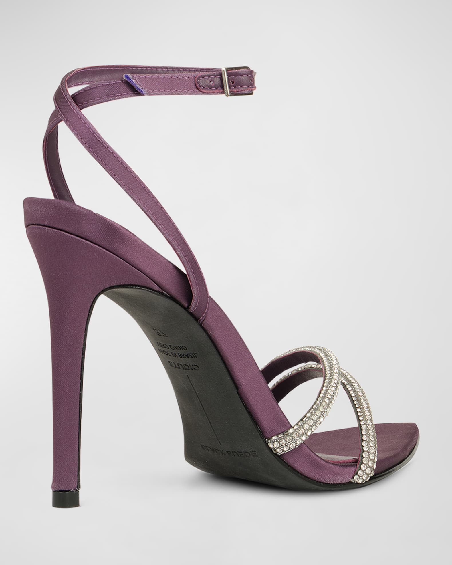 Black Suede Studio Embellished Ankle-Strap Stiletto Sandals | Neiman Marcus