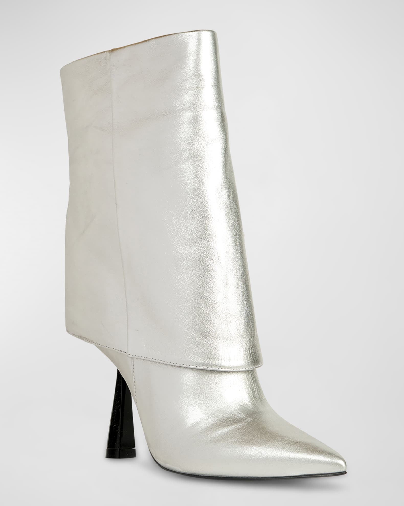 Black Suede Studio Cecille Leather Foldover Stiletto Boots | Neiman Marcus