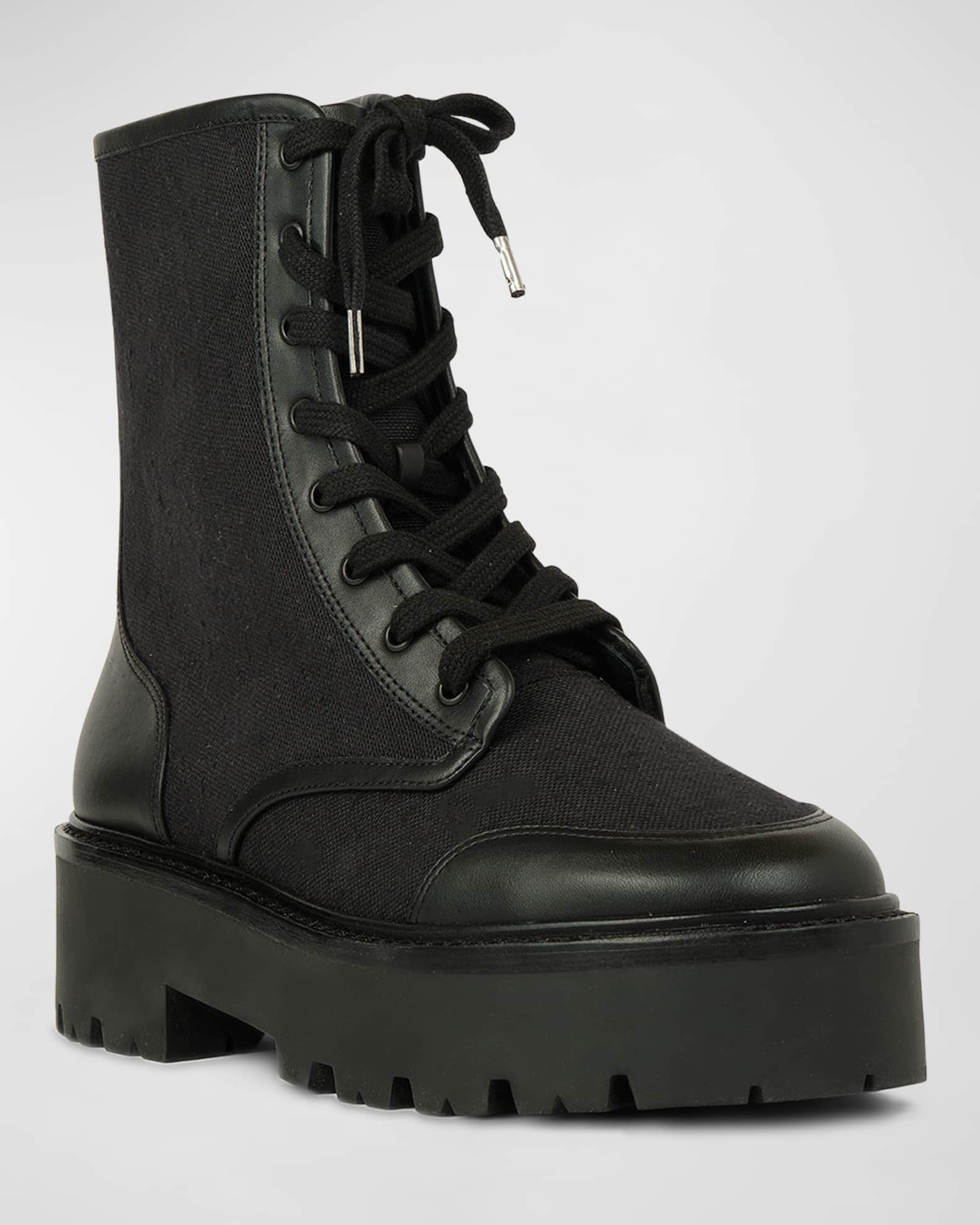 Sierra Mixed Leather Combat Boots | Neiman Marcus