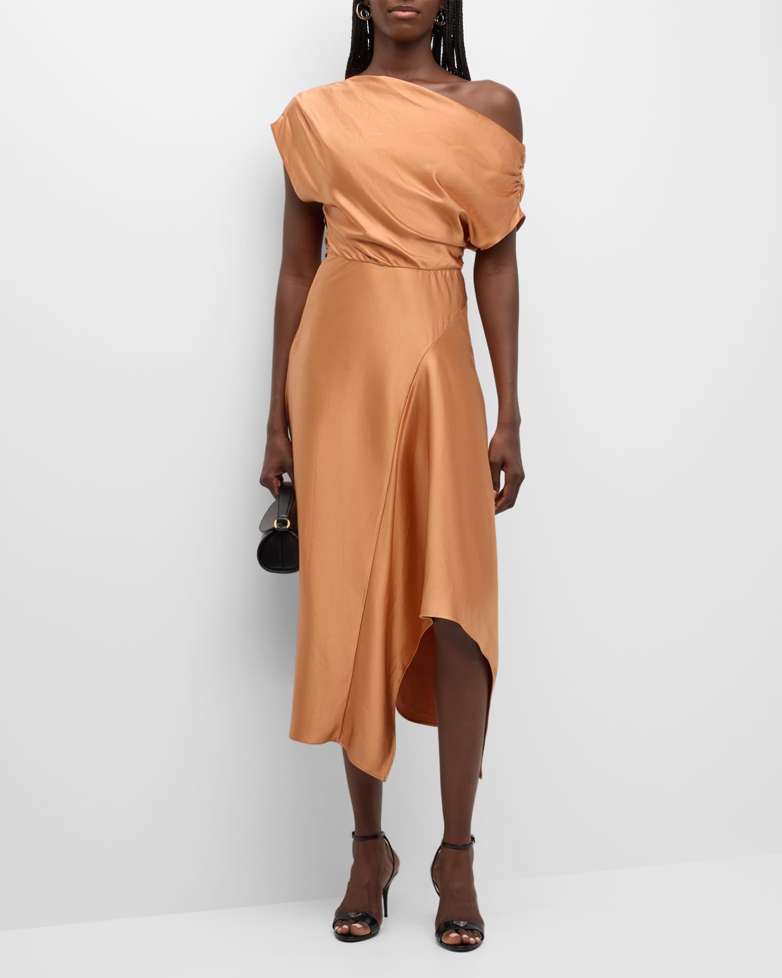 A.L.C. Jasmine Draped Satin Midi Dress | Neiman Marcus