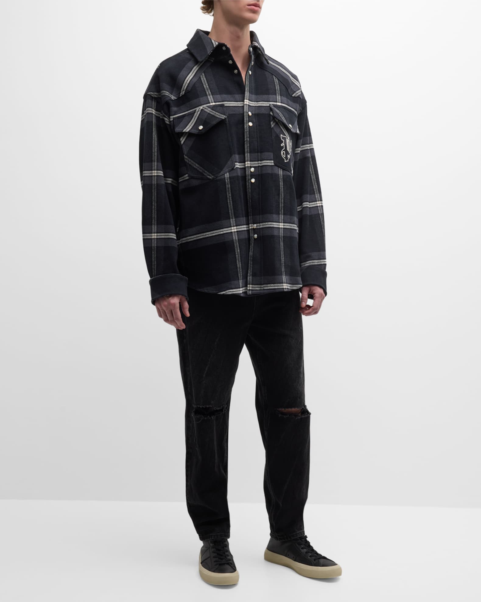Men's Monogram Check Overshirt | Neiman Marcus